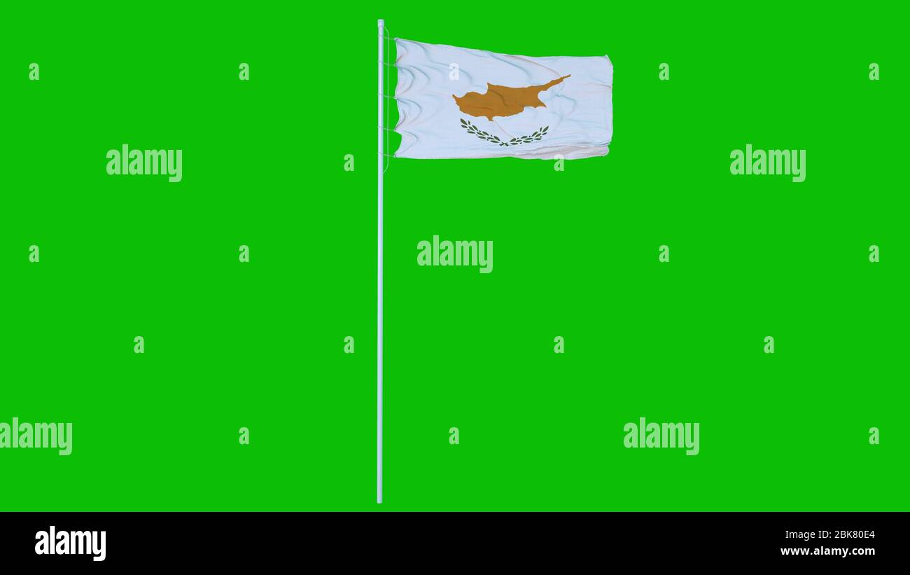 Cyprus Flag Waving on wind on green screen or chroma key background. 3d ...