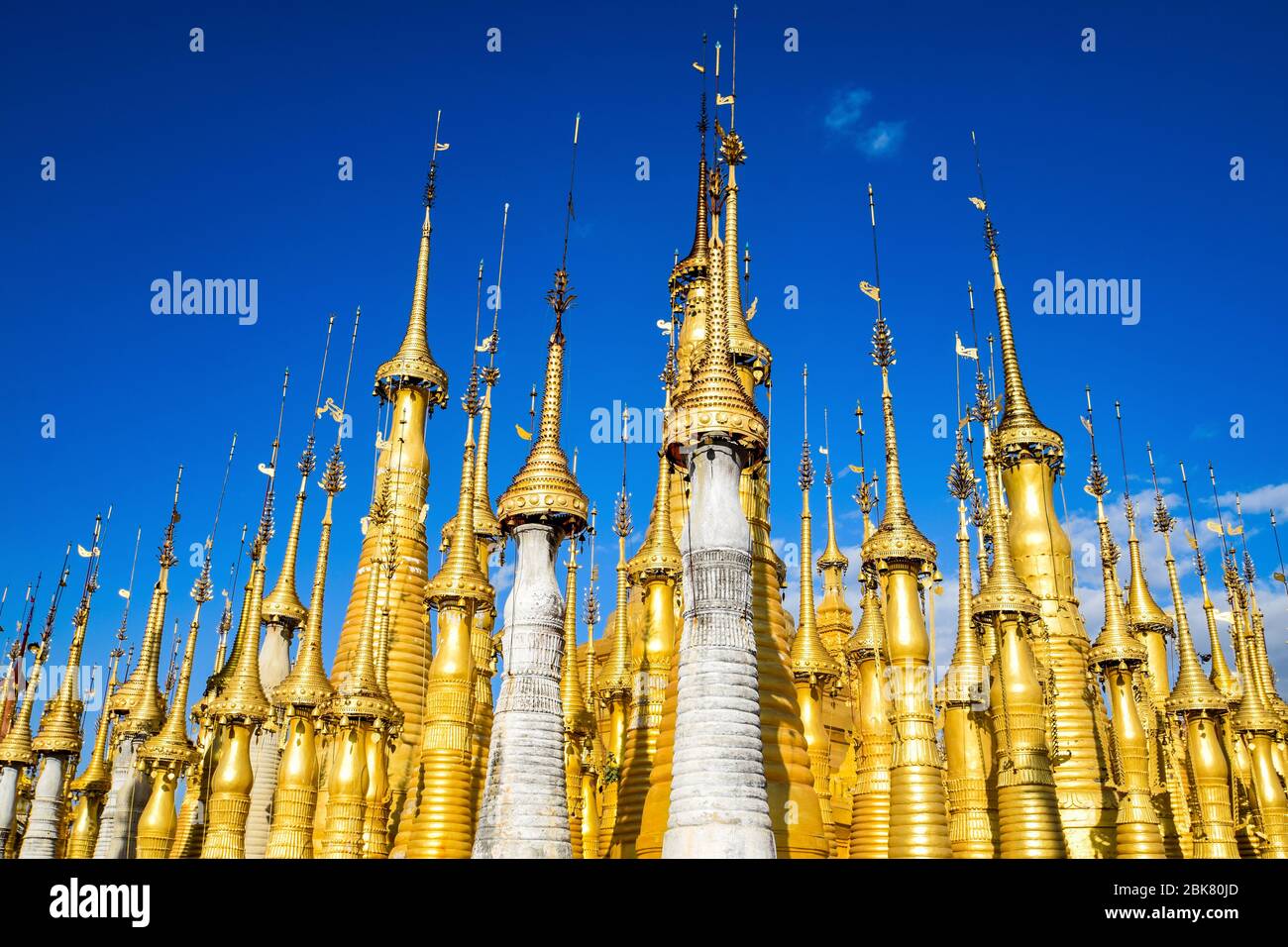 Golden Pagodas at the Shwe Indein Pagoda near Inle lake (Myanmar Stock ...