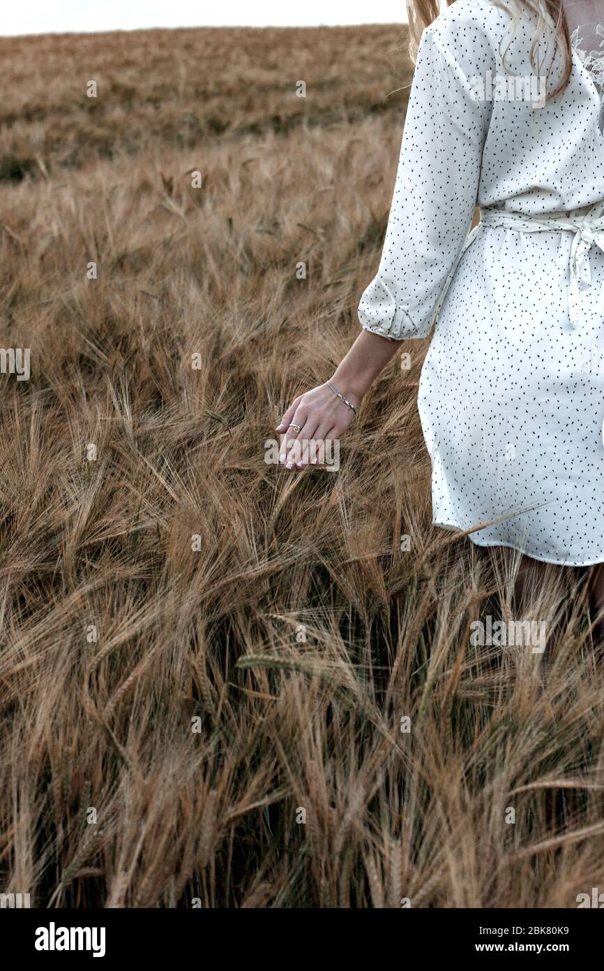 The countryside landscape of the countryside, along which the girl ...