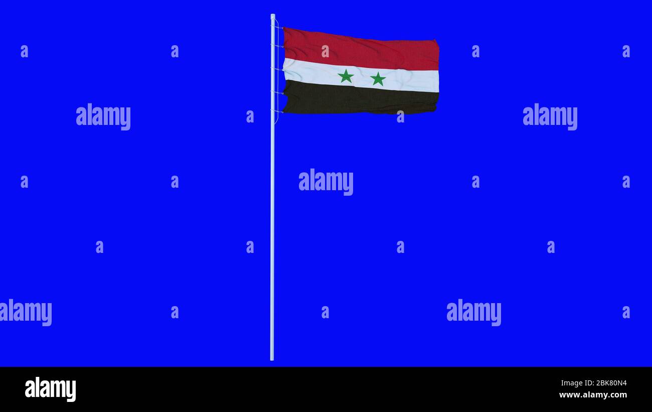Syria Flag Waving on wind on blue screen or chroma key background. 3d ...