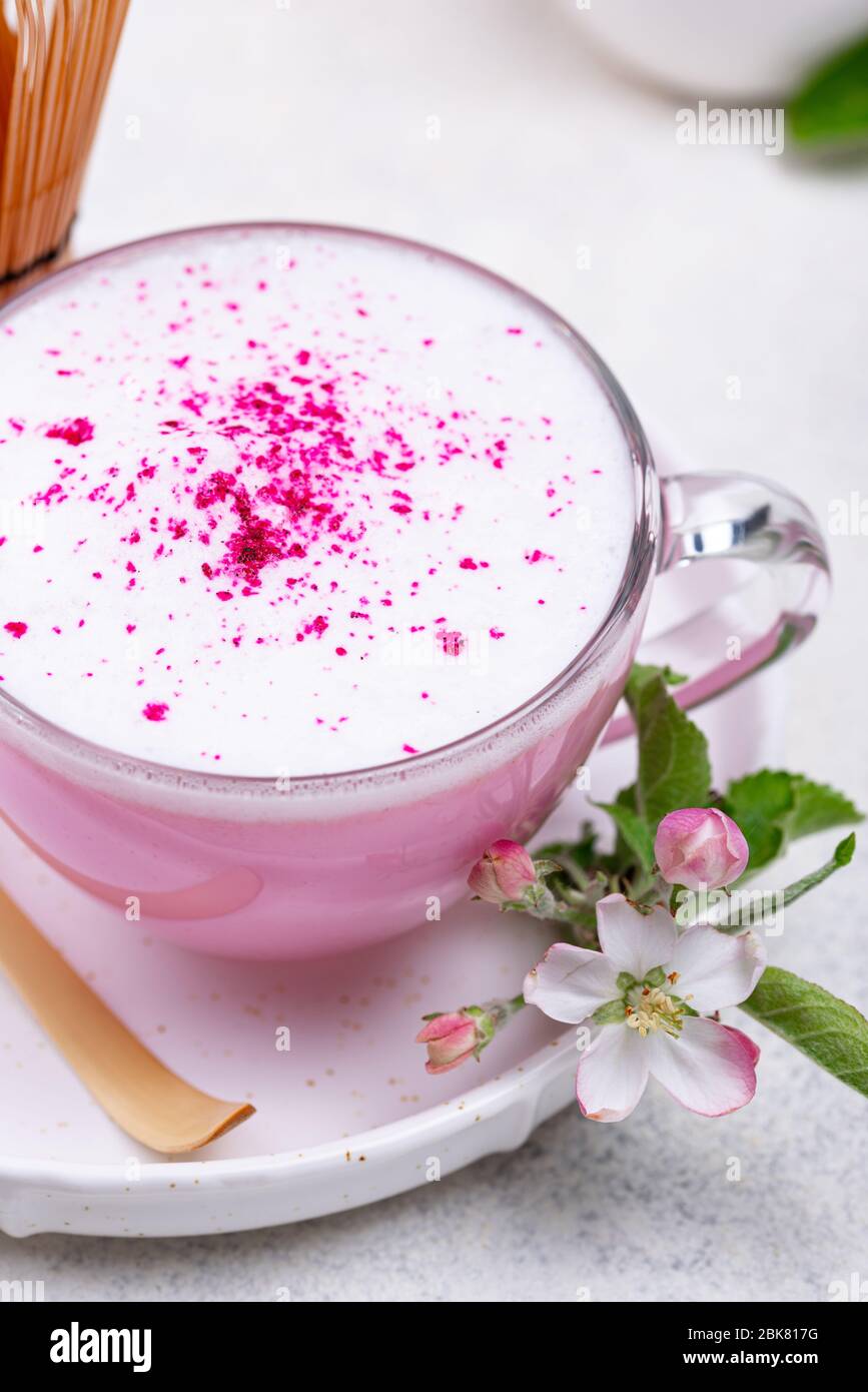 Pink matcha latte with milk Stock Photo - Alamy
