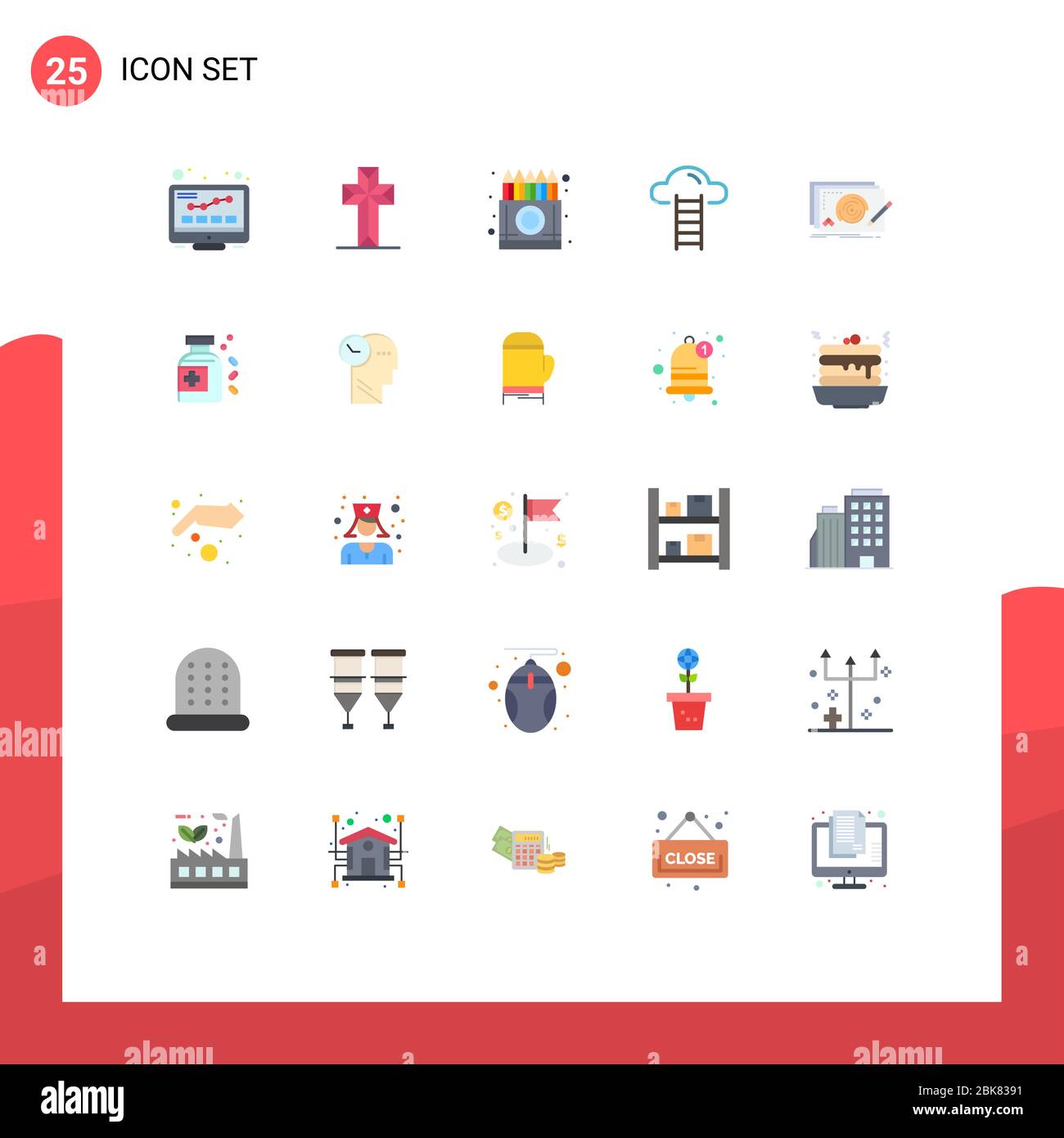 25 Thematic Vector Flat Colors and Editable Symbols of level, user, box ...
