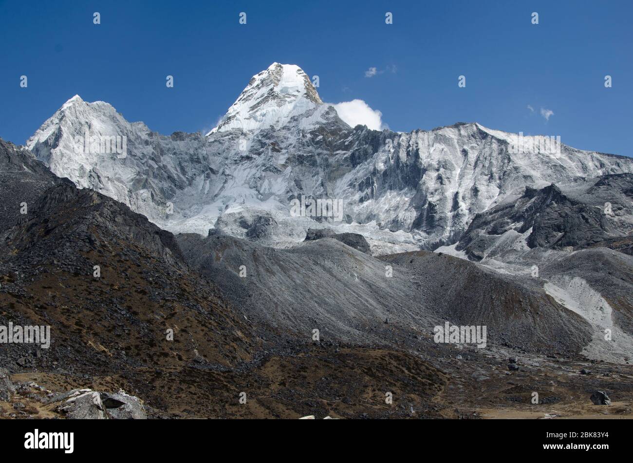 View of Ama Dablam from Ama Dablam Basecamp (4.570m) in Nepal Stock ...