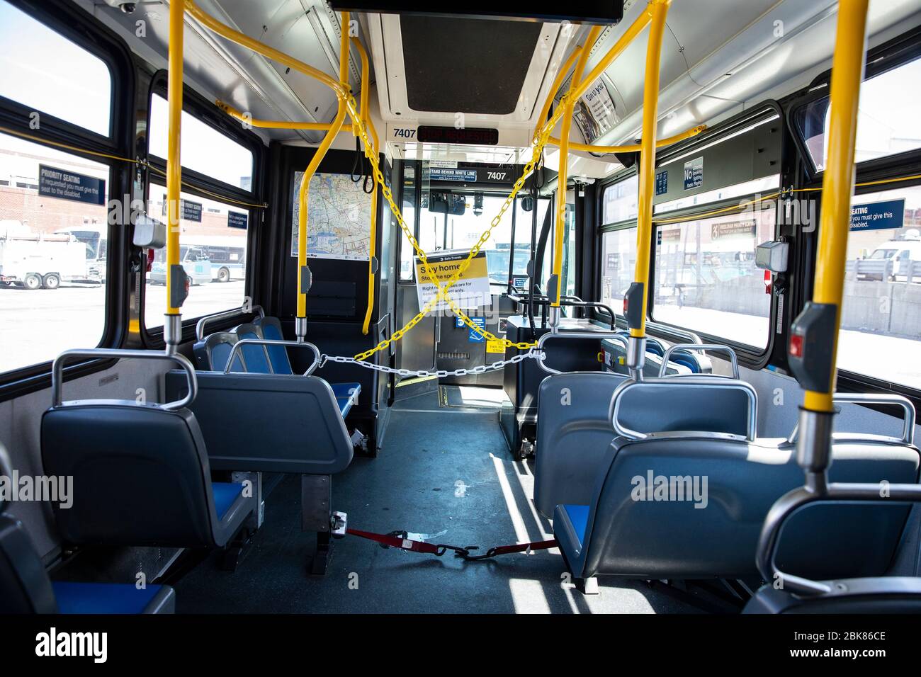 New York, NY - May 2, 2020: Interior view of the bus at MTA New York ...