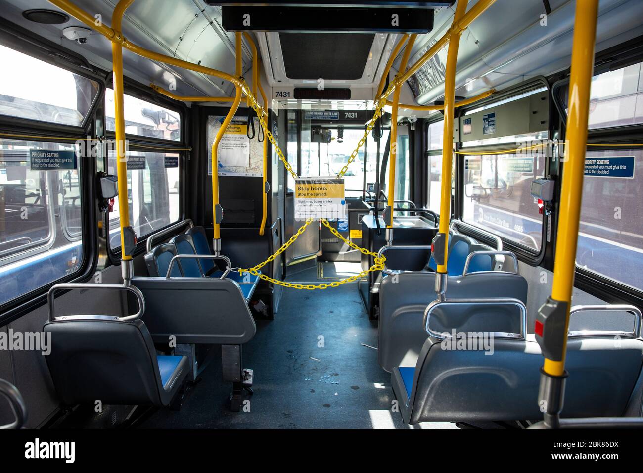New York, NY - May 2, 2020: Interior view of the bus at MTA New York ...