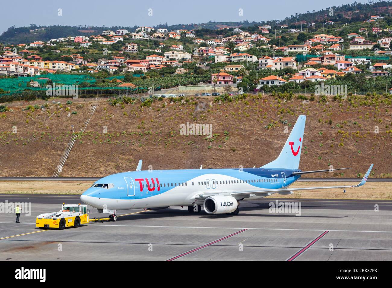 MADEIRA, PORTUGAL - AUGUST 3, 2018: The plane on the runway of Madeira ...