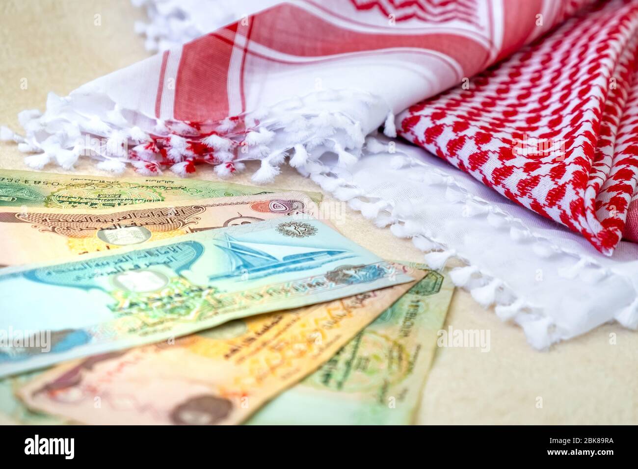 Arab Money Dirham Bank notes and Traditional Arab Male Scarf - kaffiyah ...