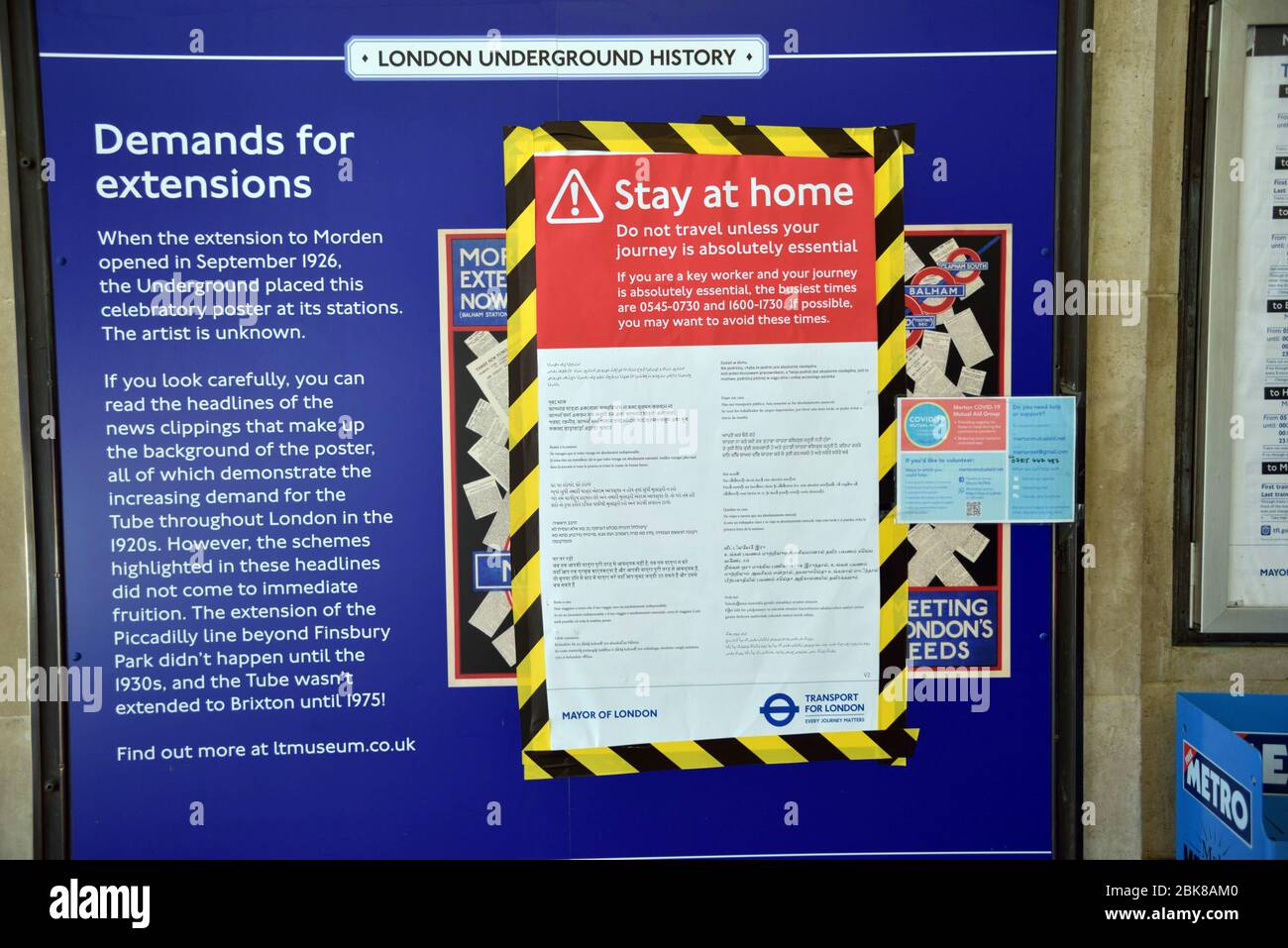A TFL notice asking passengers not to travel on Public Transport unless ...