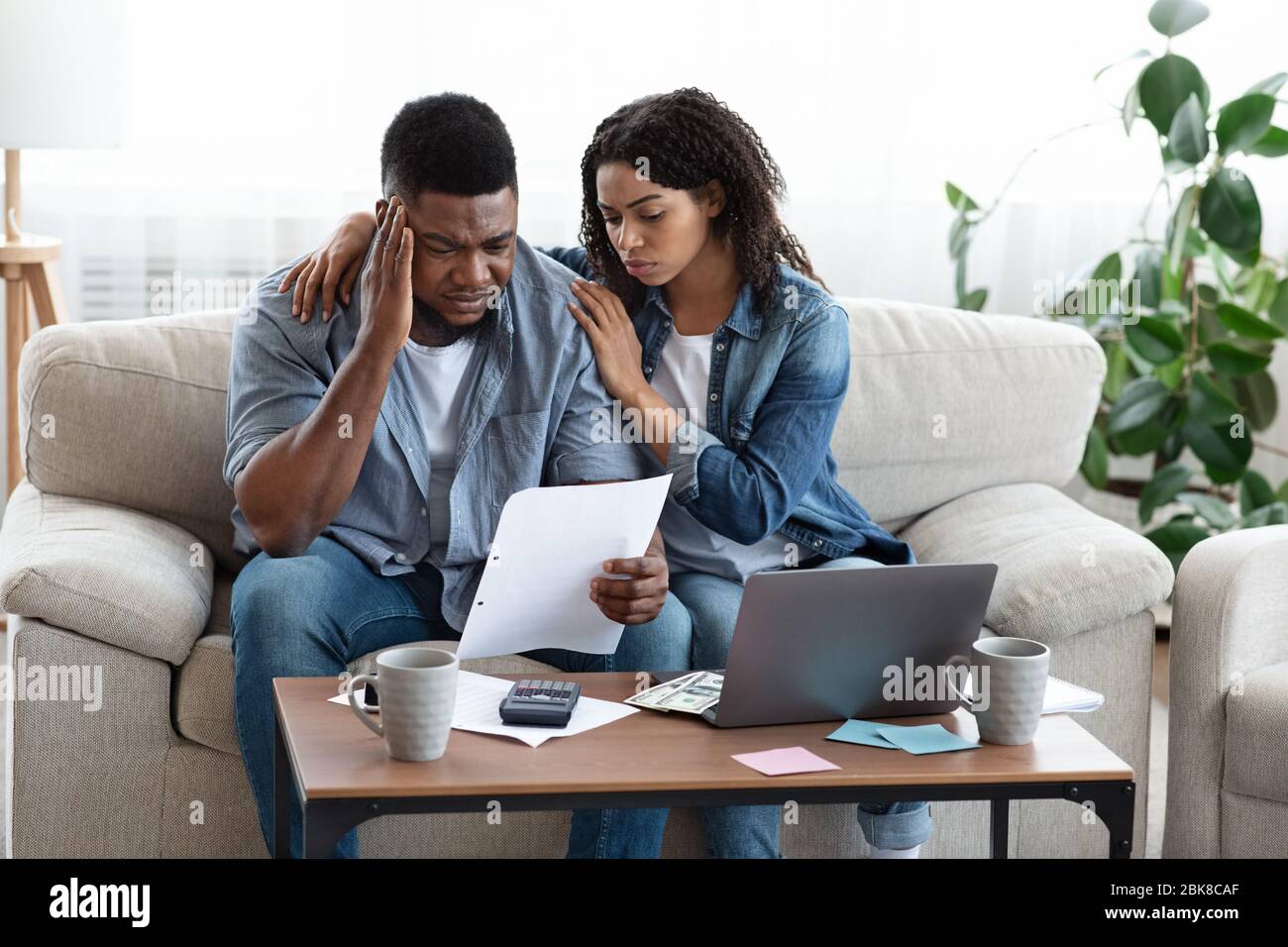 Family Financial Crisis. Depressed Black Couple Not Able To Pay Bills ...