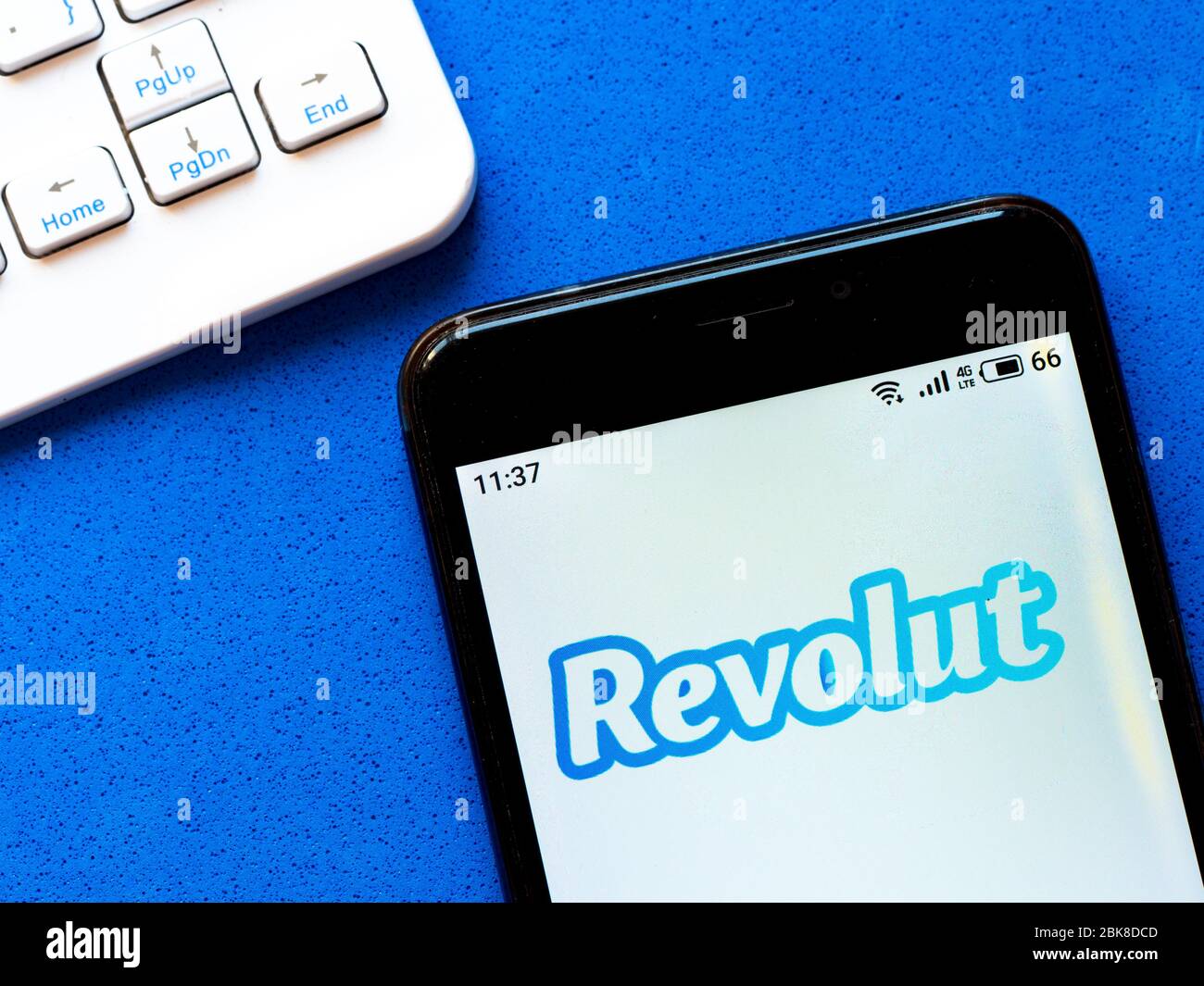 In this photo illustration a Revolut logo seen displayed on a ...