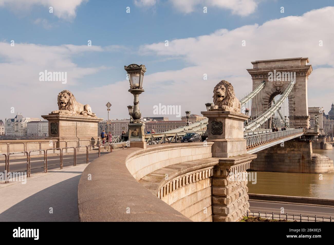 The Szechenyi Chain Bridge on the River Danube in Budapest, Hungary ...