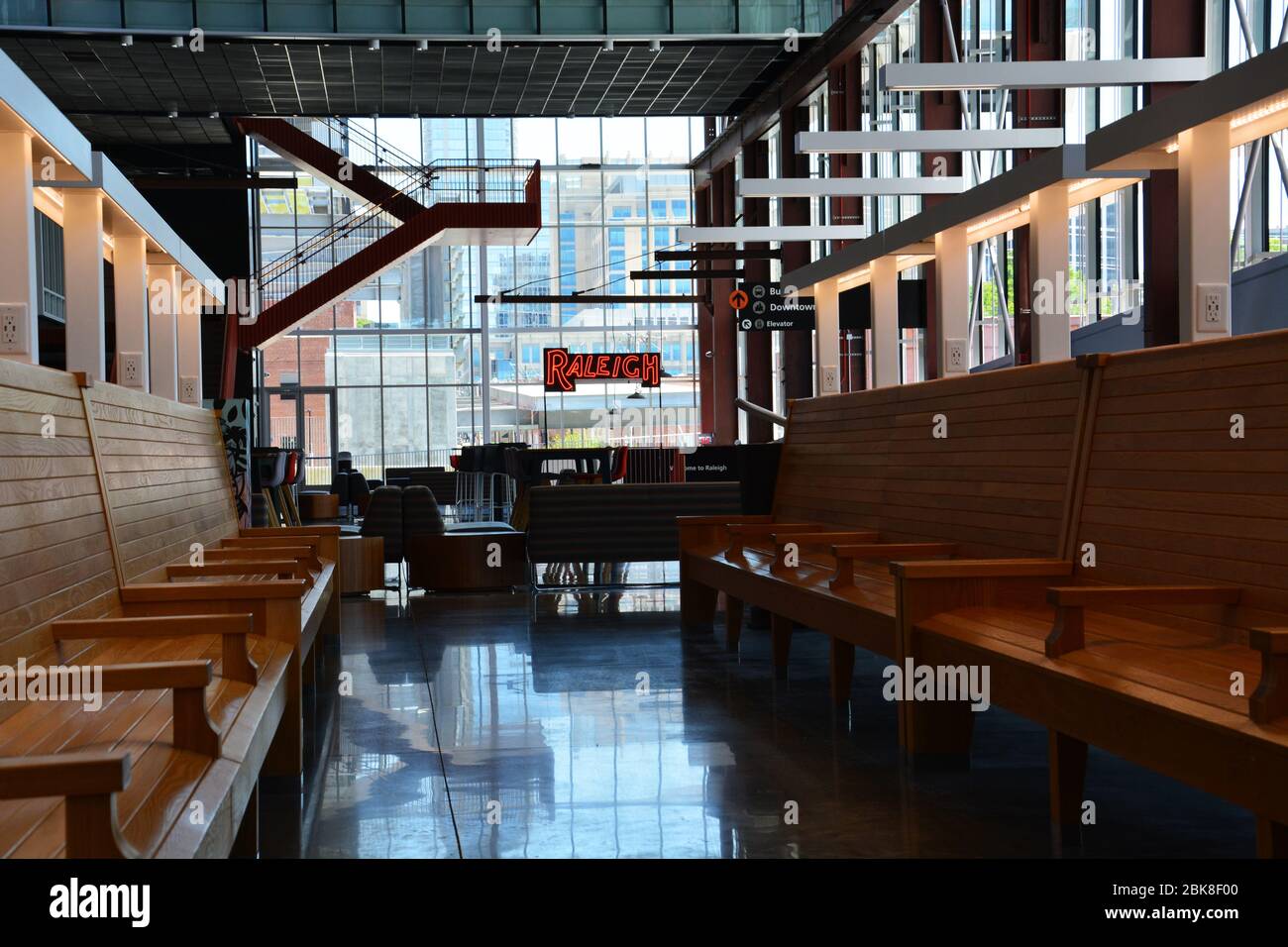 Rows of empty benches wait passengers at Amtrak's Union Station in ...