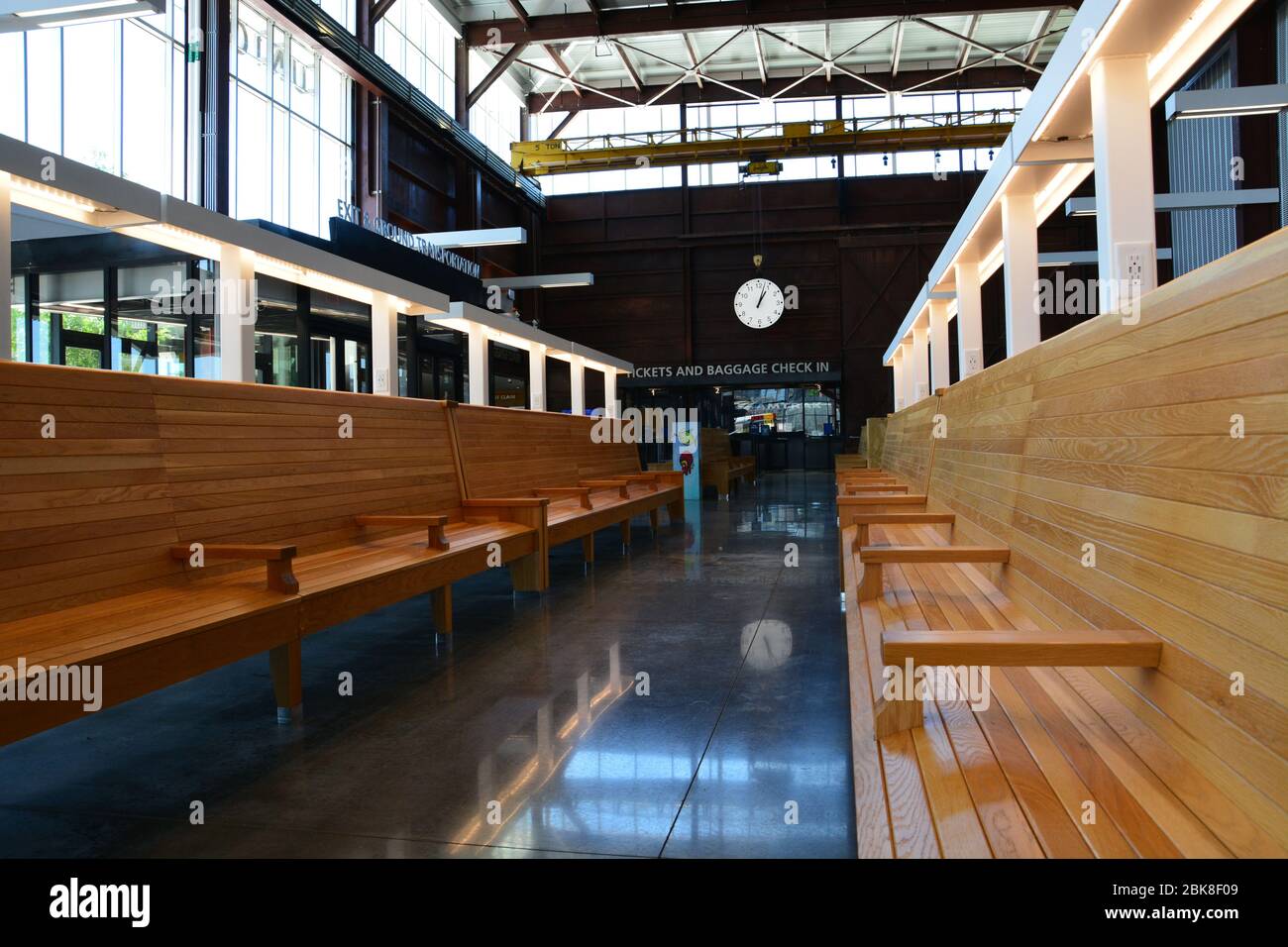 Rows of empty benches wait passengers at Amtrak's Union Station in ...