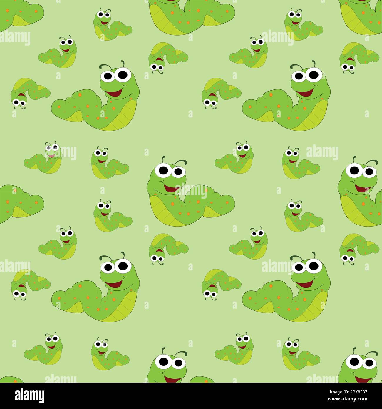 Illustrated cartoon caterpillars on green in seamless repeating pattern ...