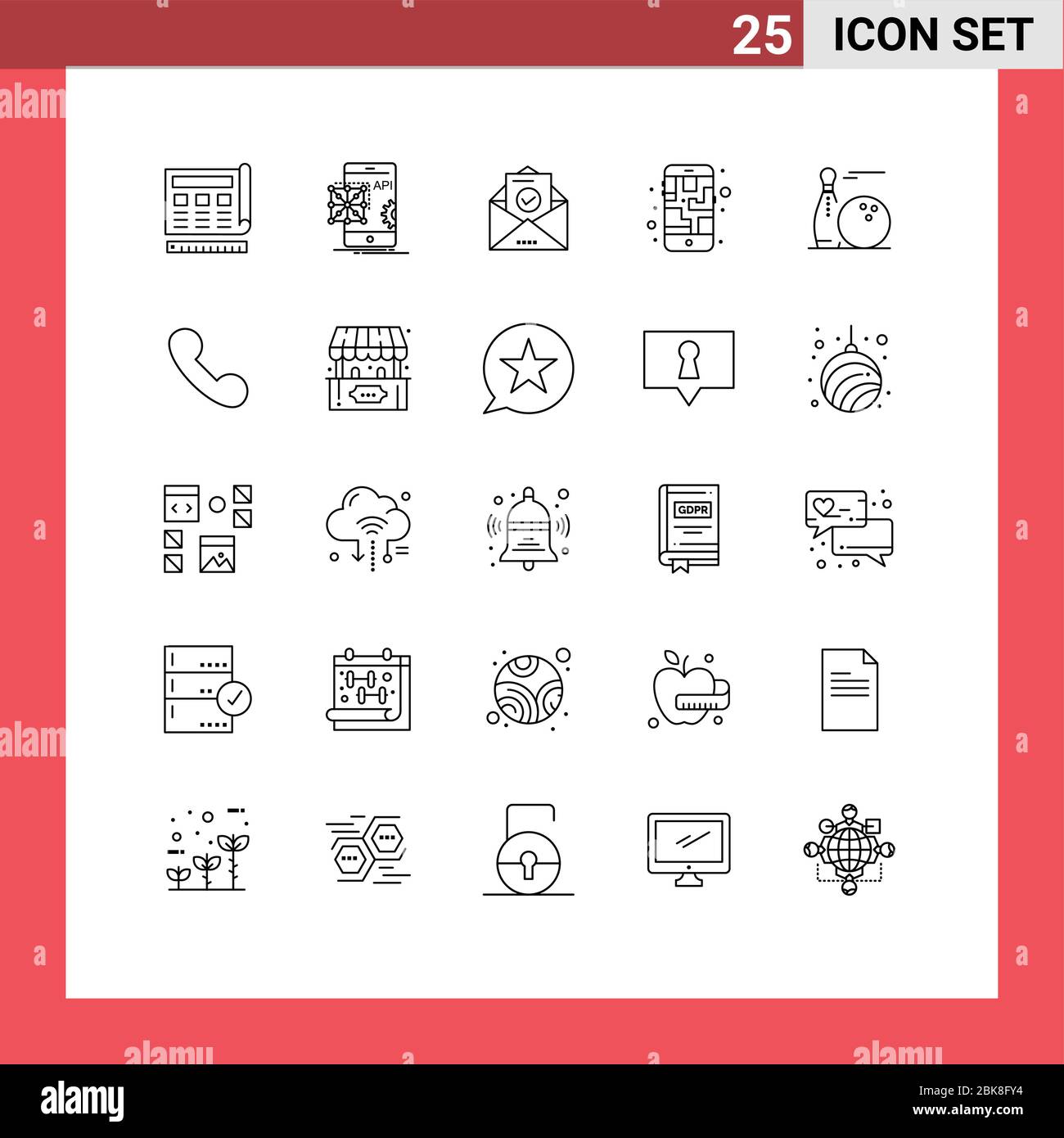 Set of 25 Modern UI Icons Symbols Signs for route, mobile, development ...