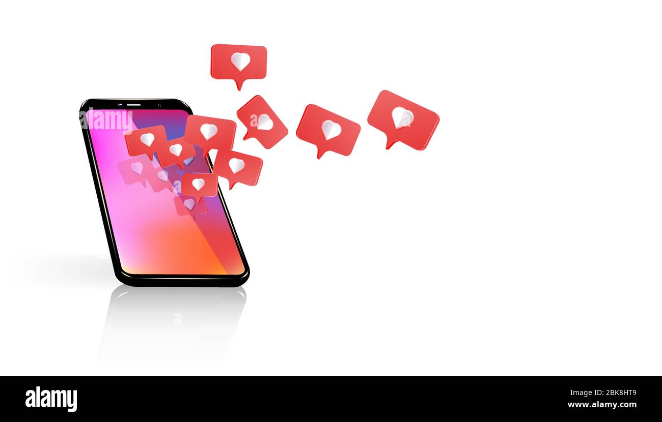 Mobile phone likes and comments 3d realistic vector illustration Stock ...