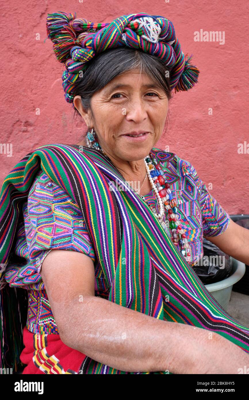 Portrait of a woman belonging to the Ixil community dressed in the ...