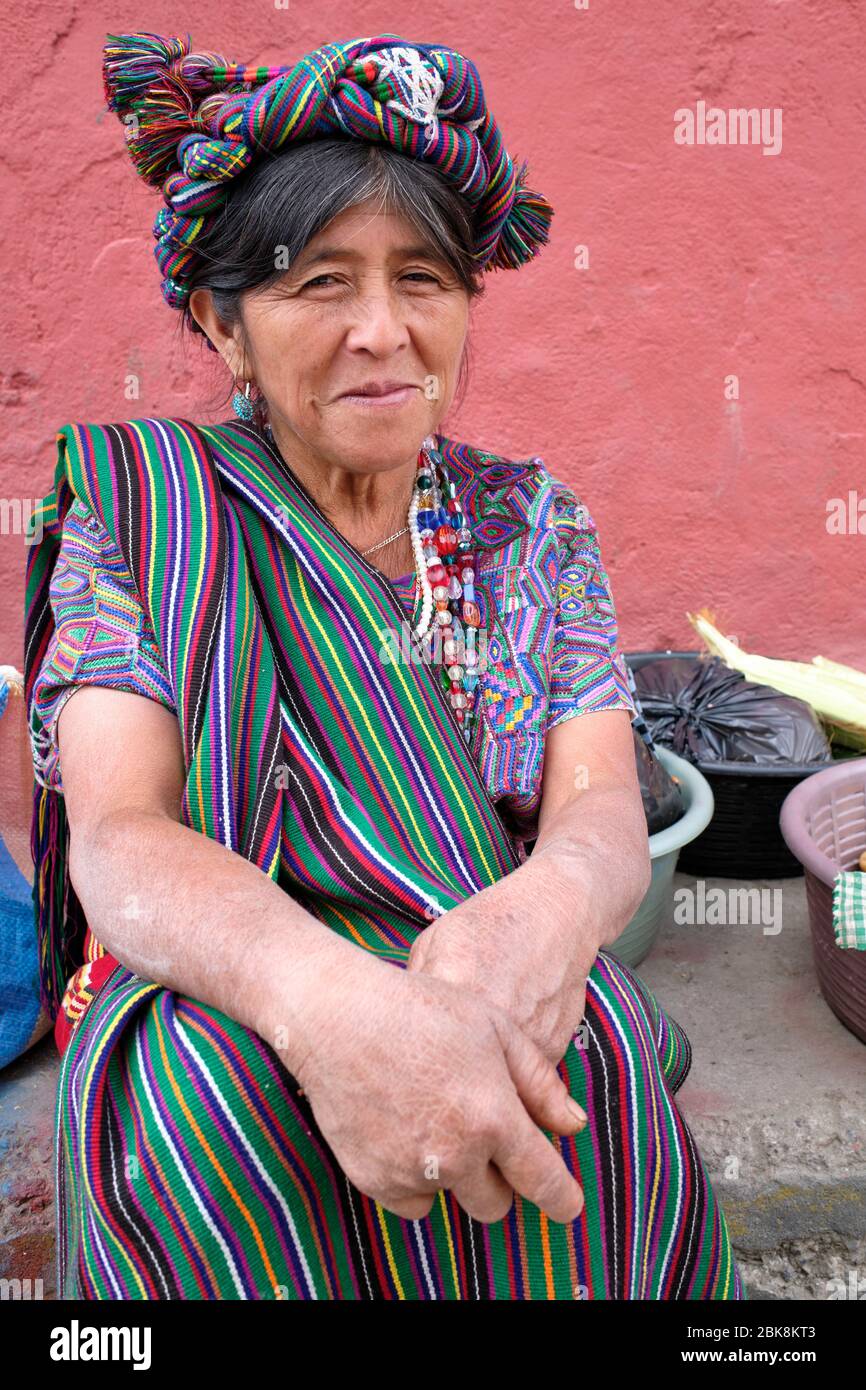 Portrait of a woman belonging to the Ixil community dressed in the ...