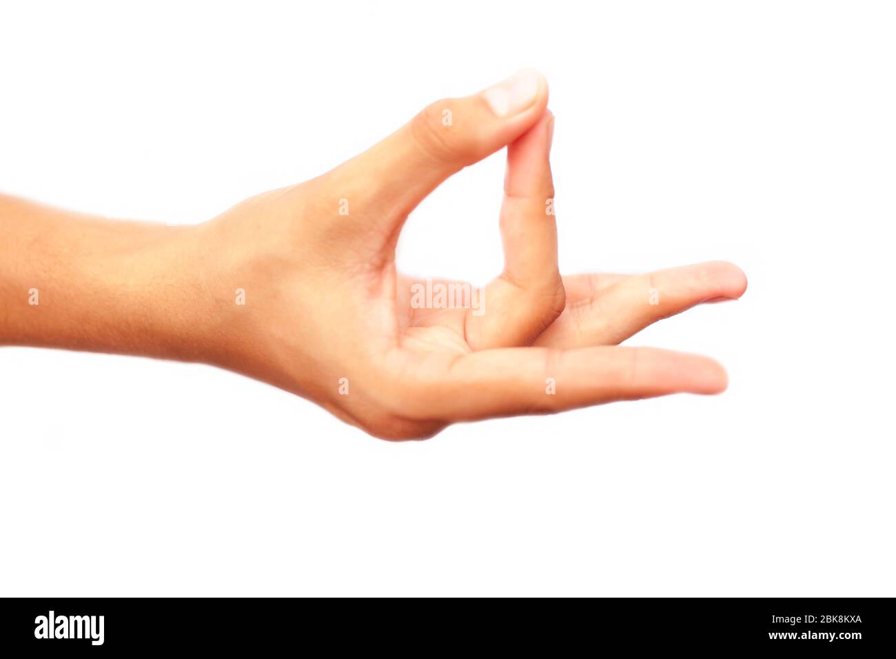 Human hand doing Akash Yoga Mudra isolated on a white-colored seamless ...
