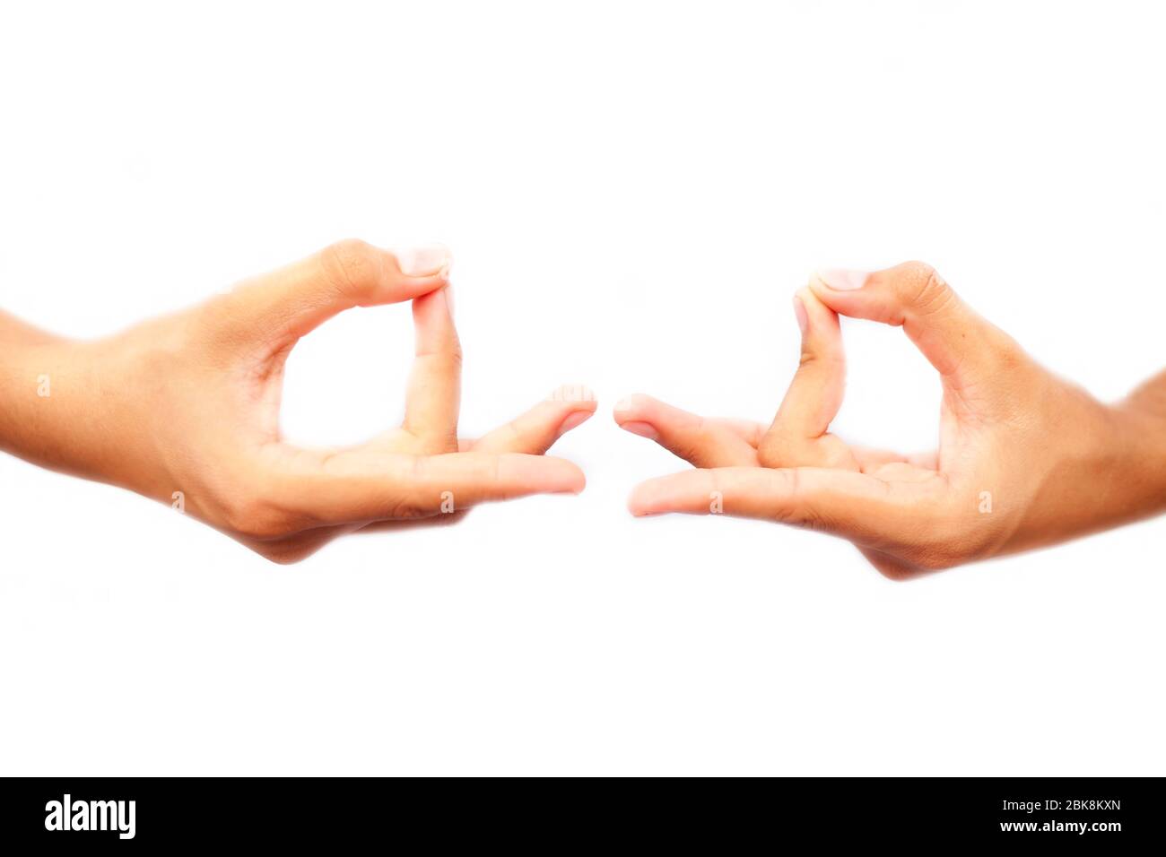 Human hands doing Akash Yoga Mudra isolated on a white-colored seamless ...