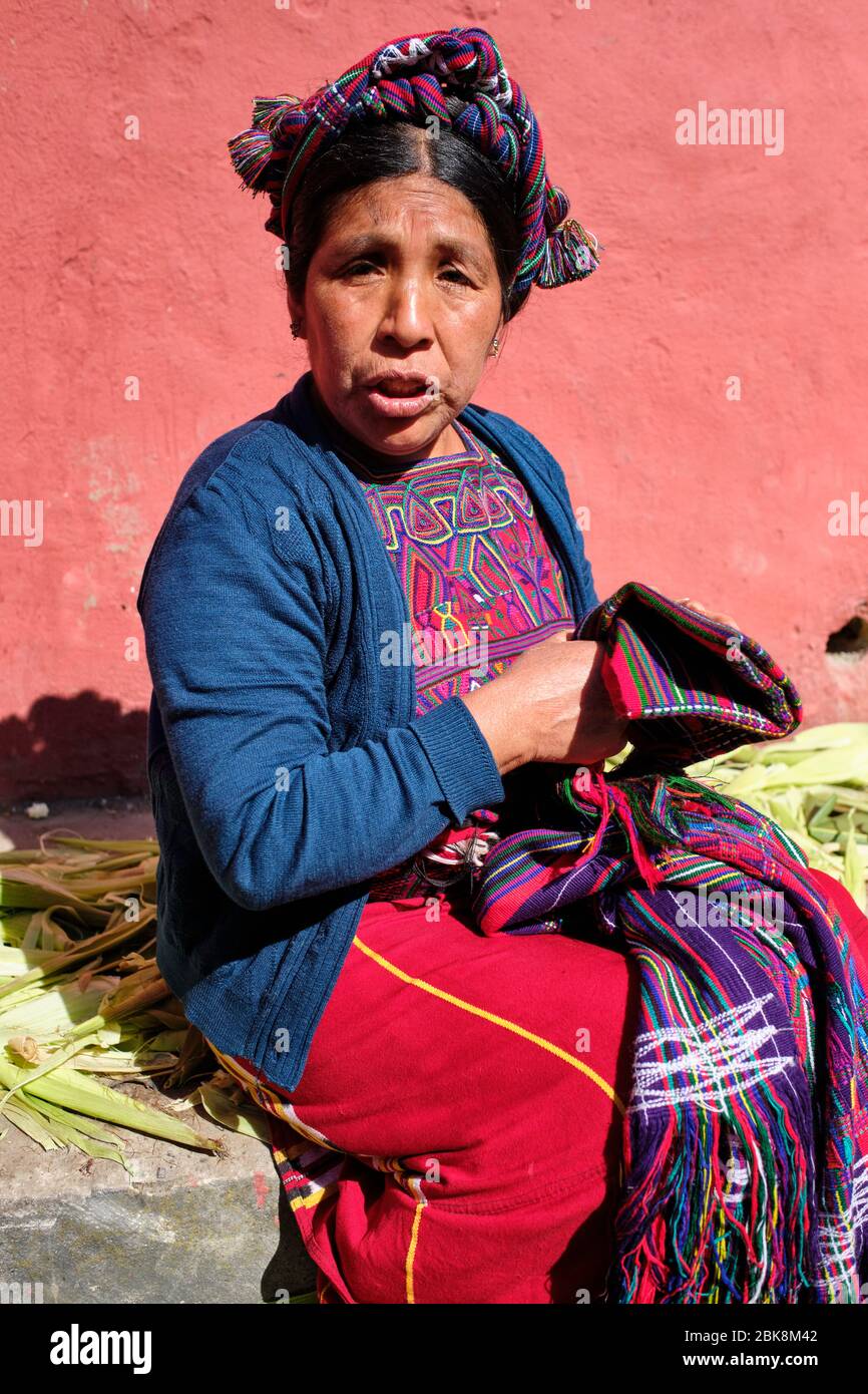 Portrait of a woman belonging to the Ixil community dressed in the ...