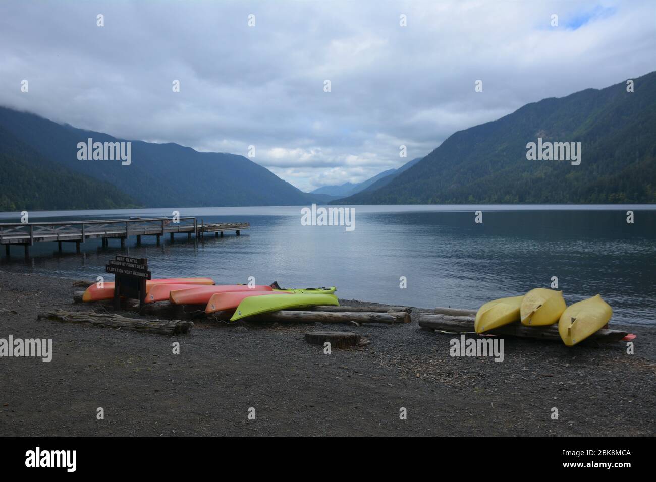 An overcast May afternoon at Lake Crescent in Olympic National Park ...