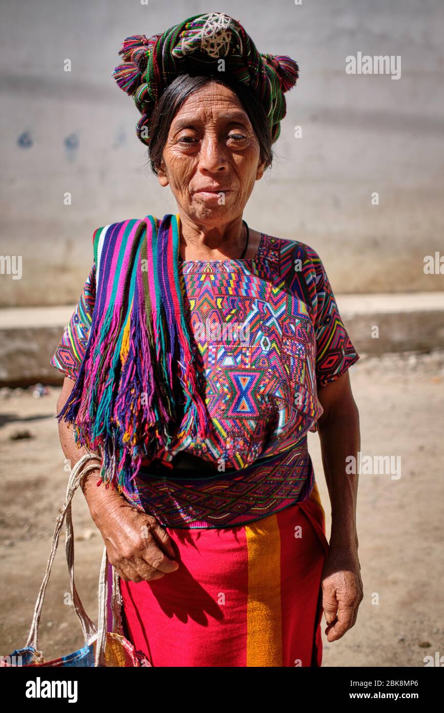Portrait of a woman belonging to the Ixil community dressed in the ...