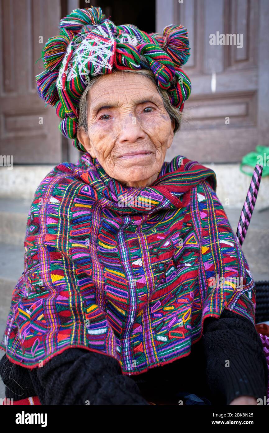 Portrait of a woman belonging to the Ixil community dressed in the ...