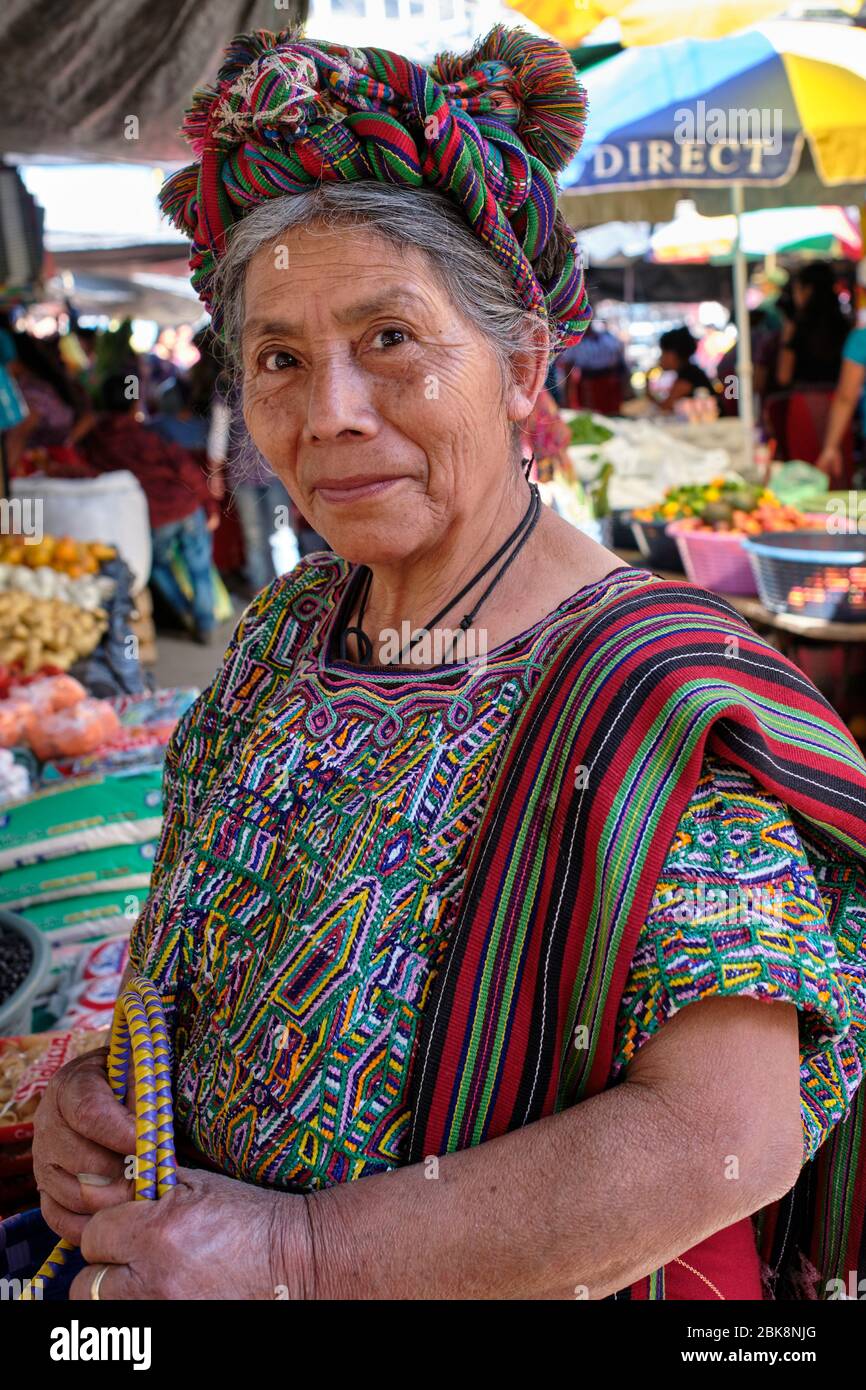 Portrait of a woman belonging to the Ixil community dressed in the ...
