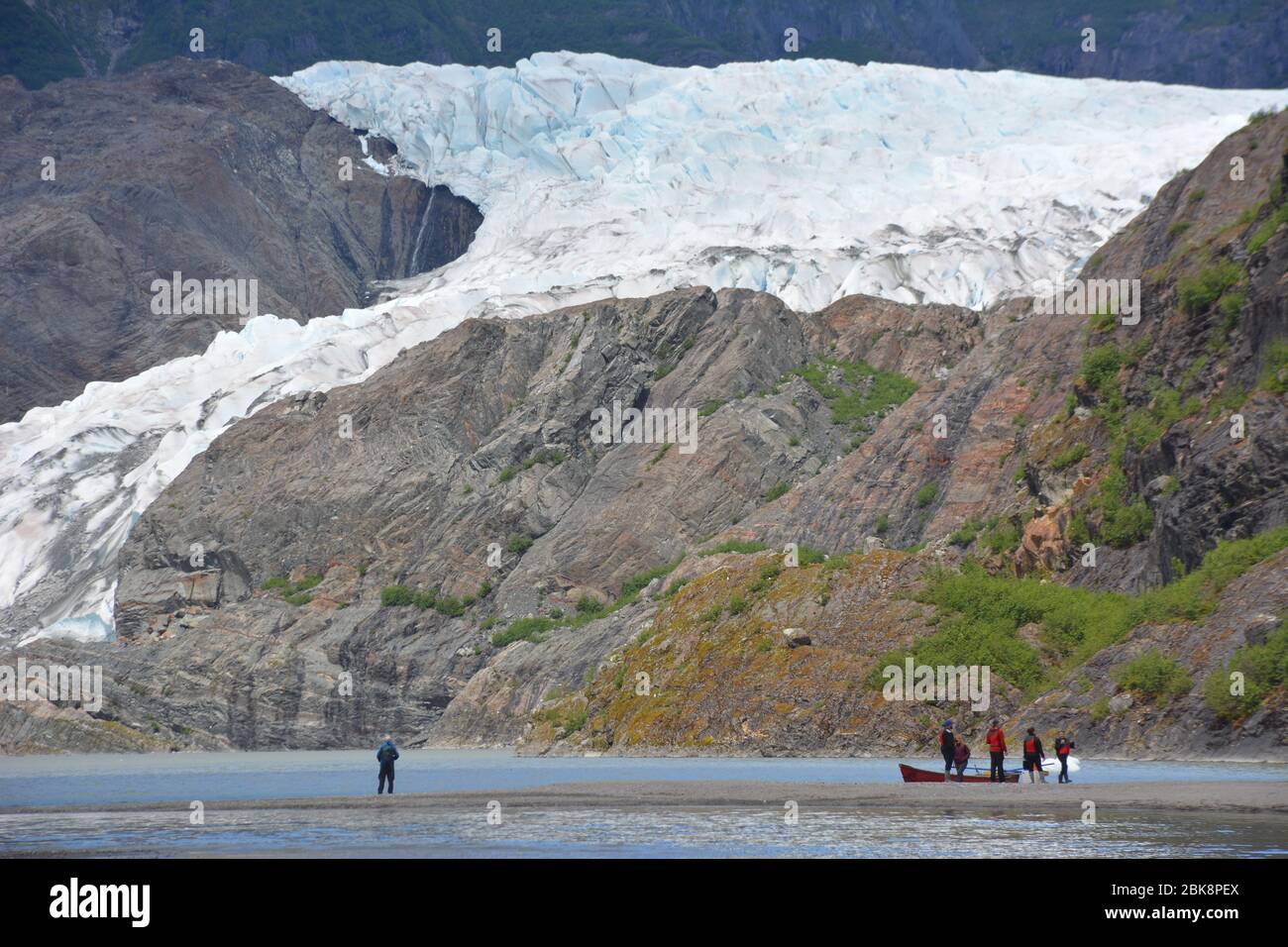 The Mendenhall Glacier near Juneau, Alaska, flows into Mendenhall Lake ...