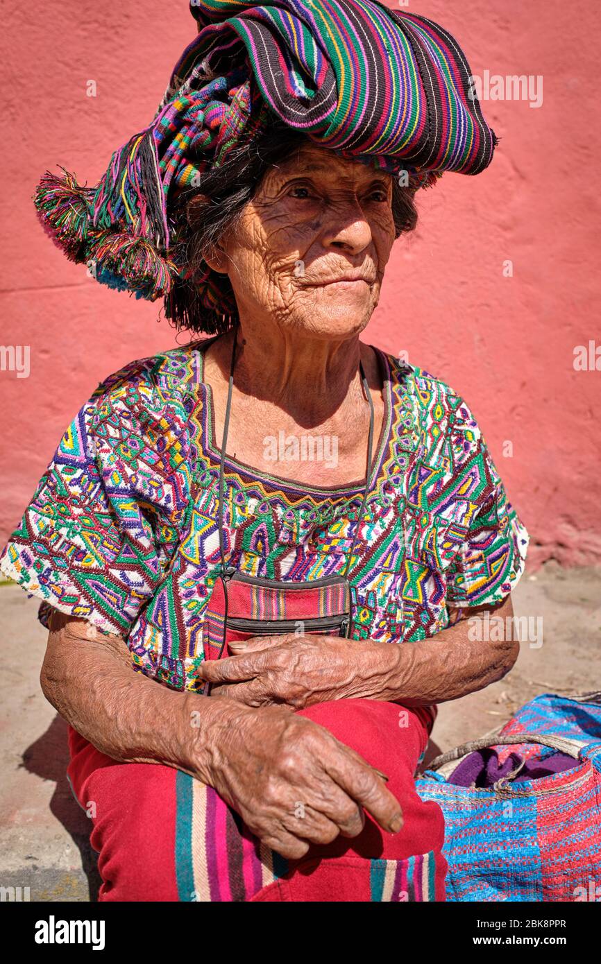 Portrait of a woman belonging to the Ixil community dressed in the ...