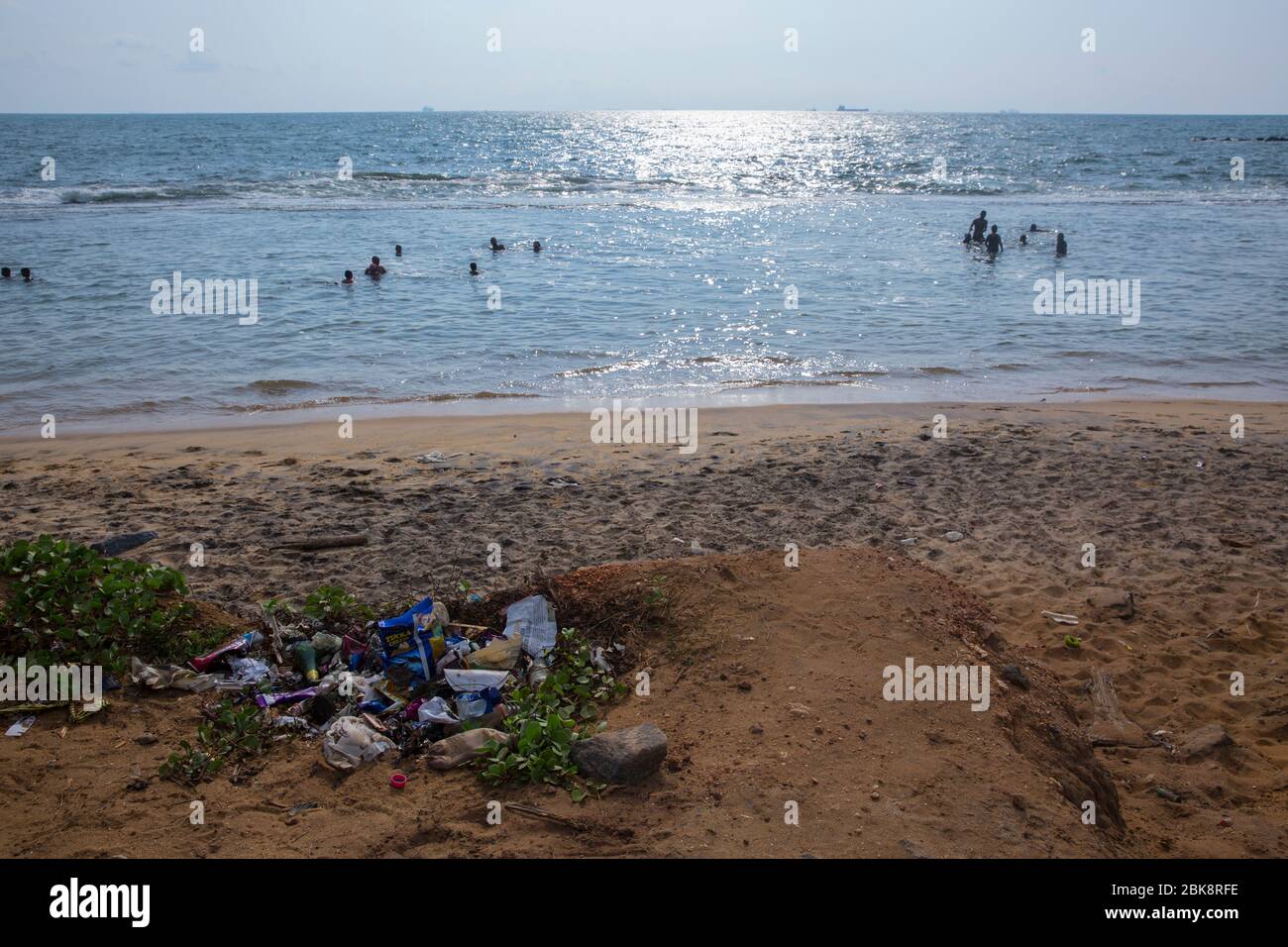 Plastic pollution on the sea beach at Colombo in Sri Lanka Stock Photo ...