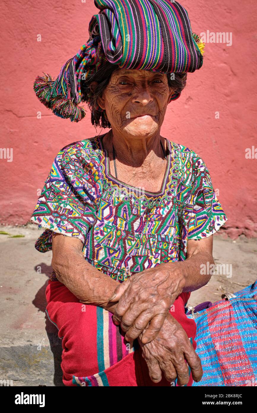 Portrait of a woman belonging to the Ixil community dressed in the ...