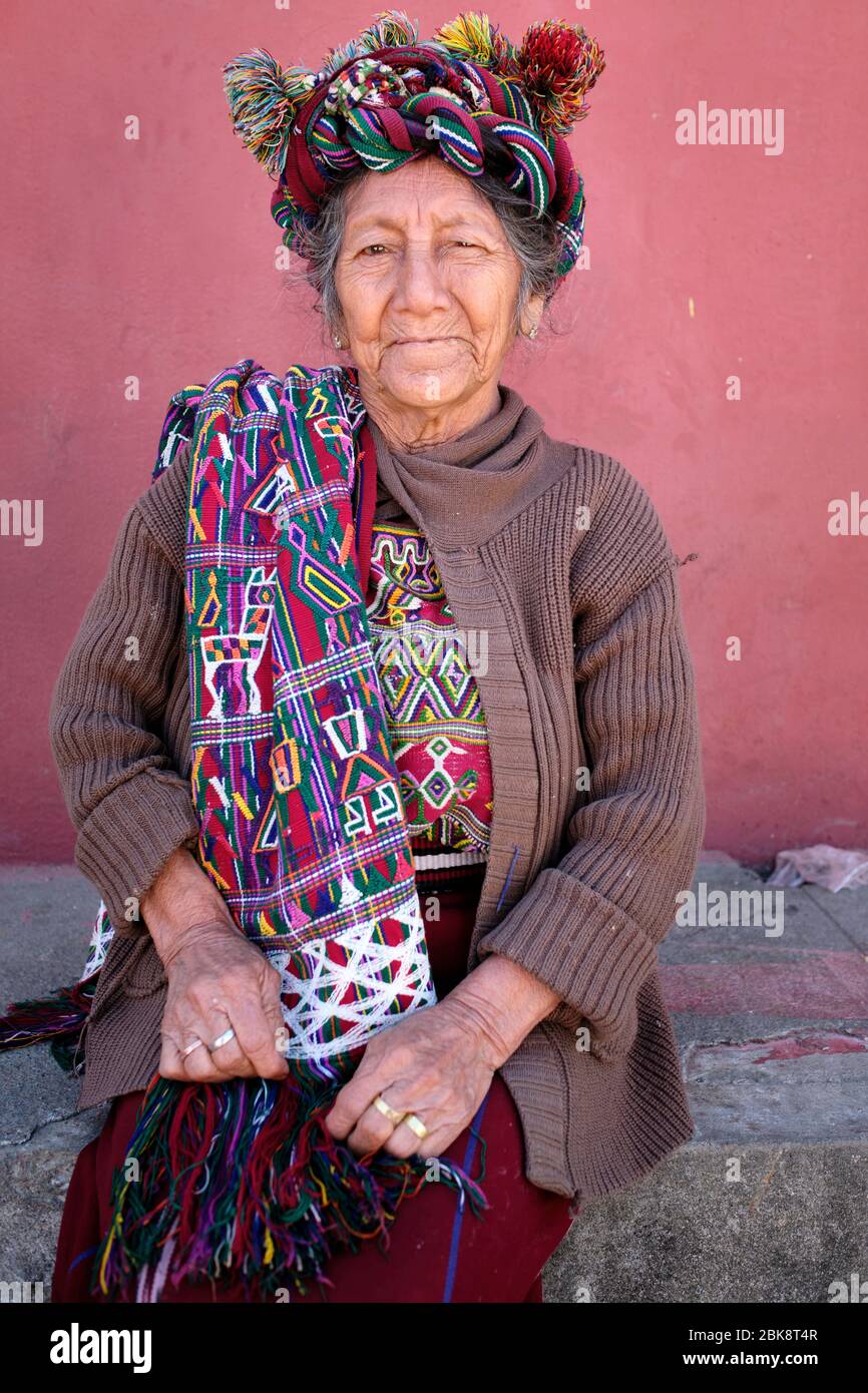 Portrait of a woman belonging to the Ixil community dressed in the ...