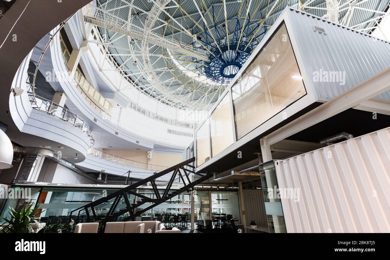 View on modern loft office with open space under dome Stock Photo - Alamy