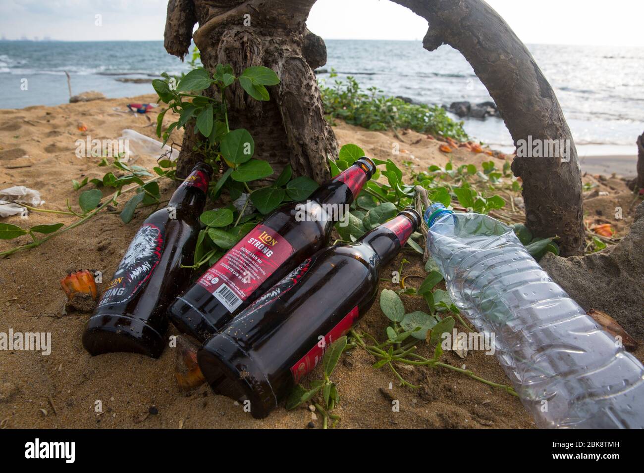 Plastic pollution on the sea beach at Colombo in Sri Lanka Stock Photo ...
