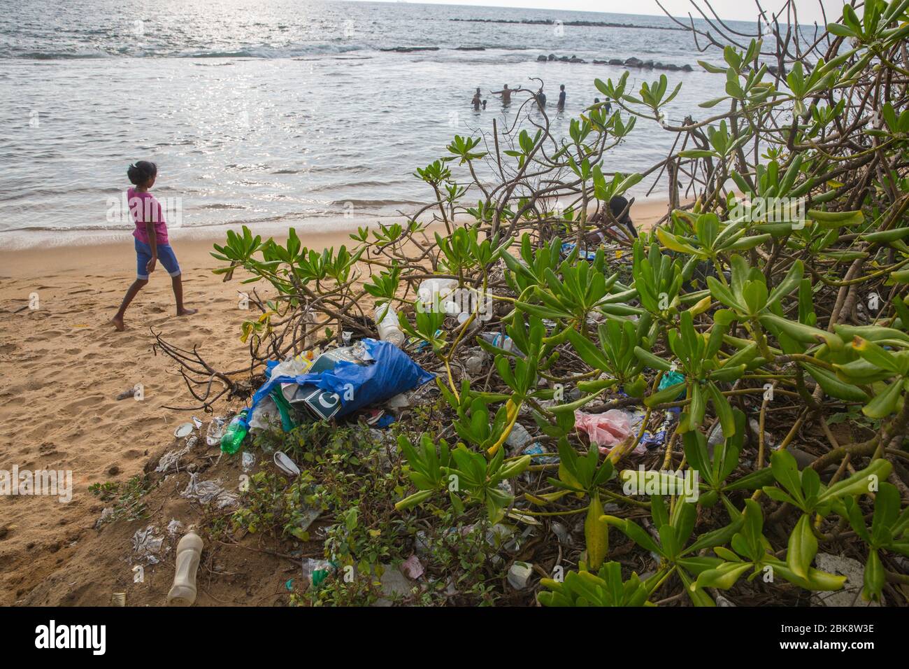 Plastic pollution on the sea beach at Colombo in Sri Lanka Stock Photo ...
