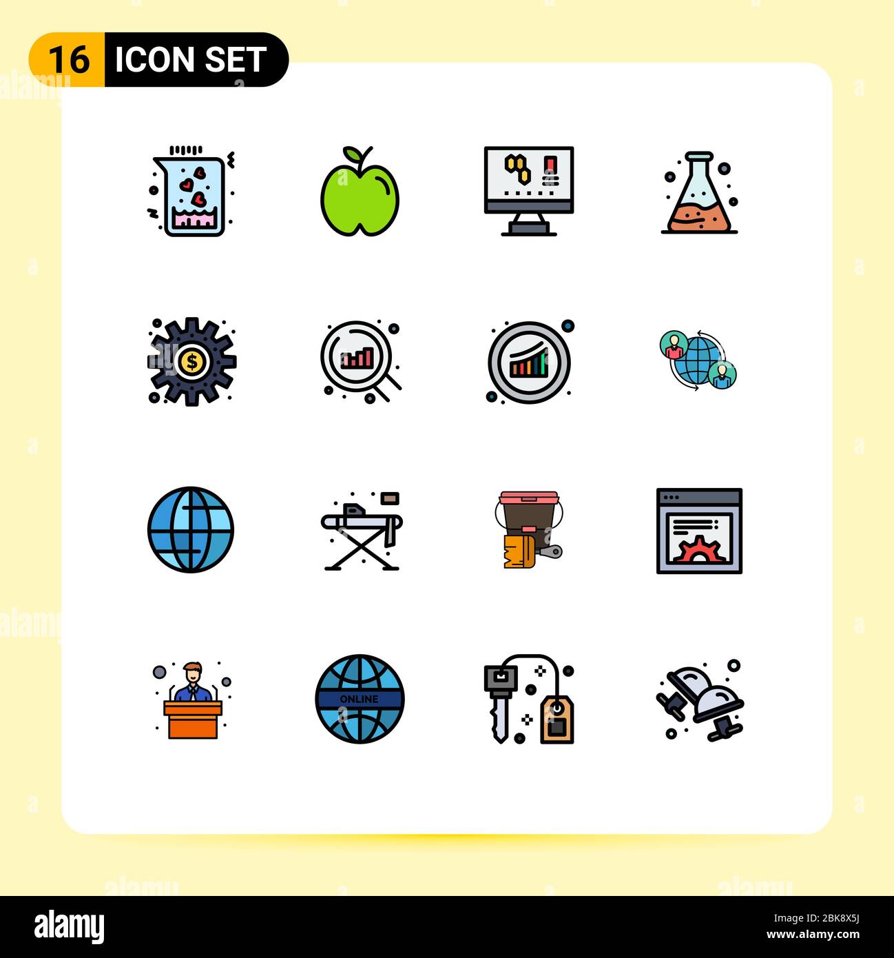 16 Creative Icons Modern Signs and Symbols of money, cogs, biology ...