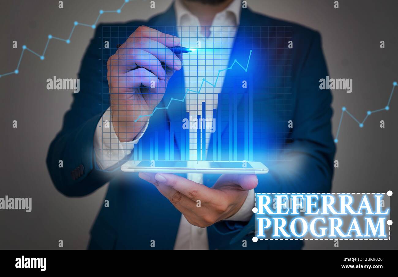 Text sign showing Referral Program. Business photo text sending own ...