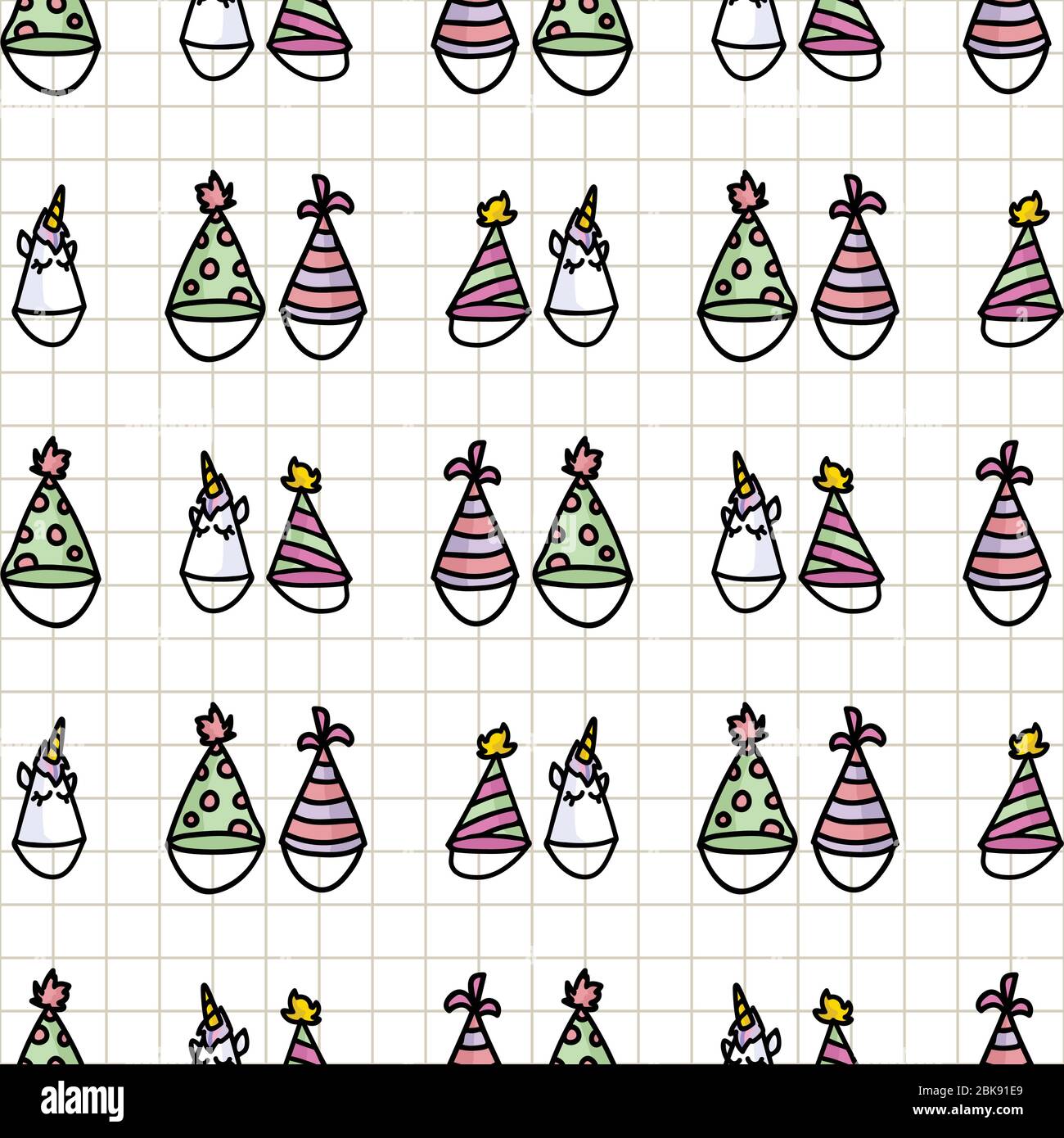 vCute cartoon two colorful party hat seamless vector pattern. Kawaii ...