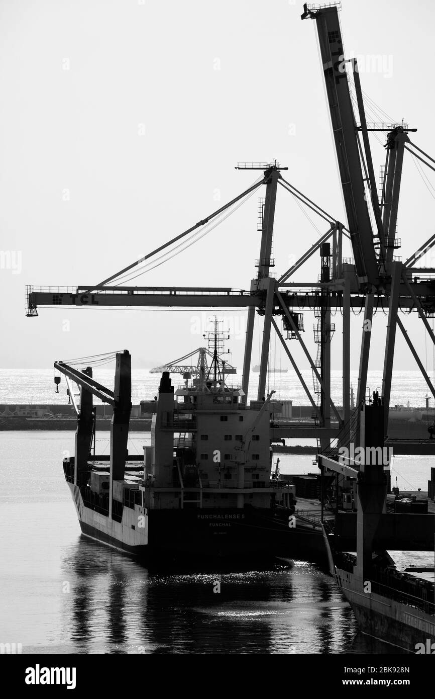 Container ship river Black and White Stock Photos & Images - Alamy