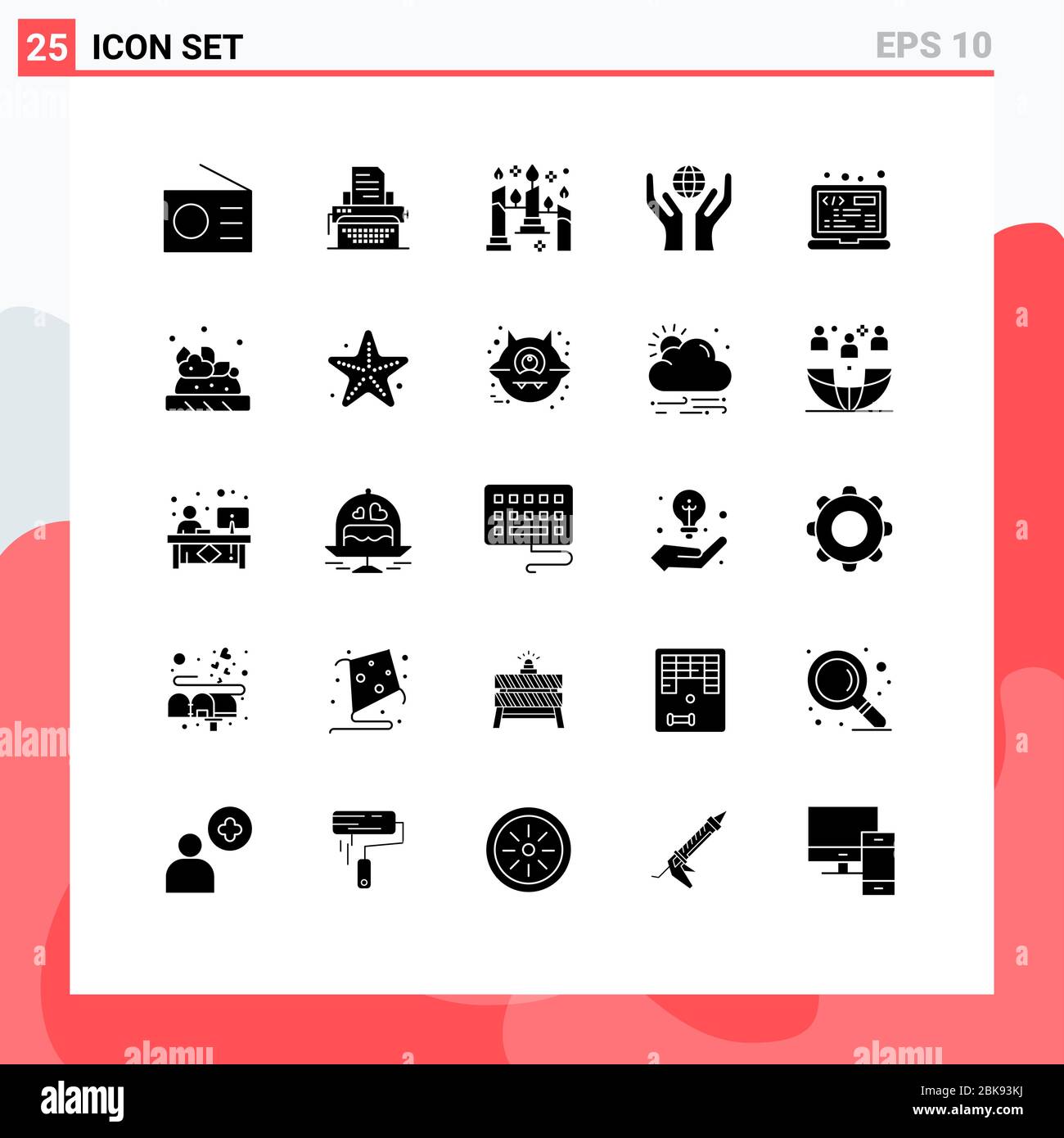 Group of 25 Solid Glyphs Signs and Symbols for programming, coding ...