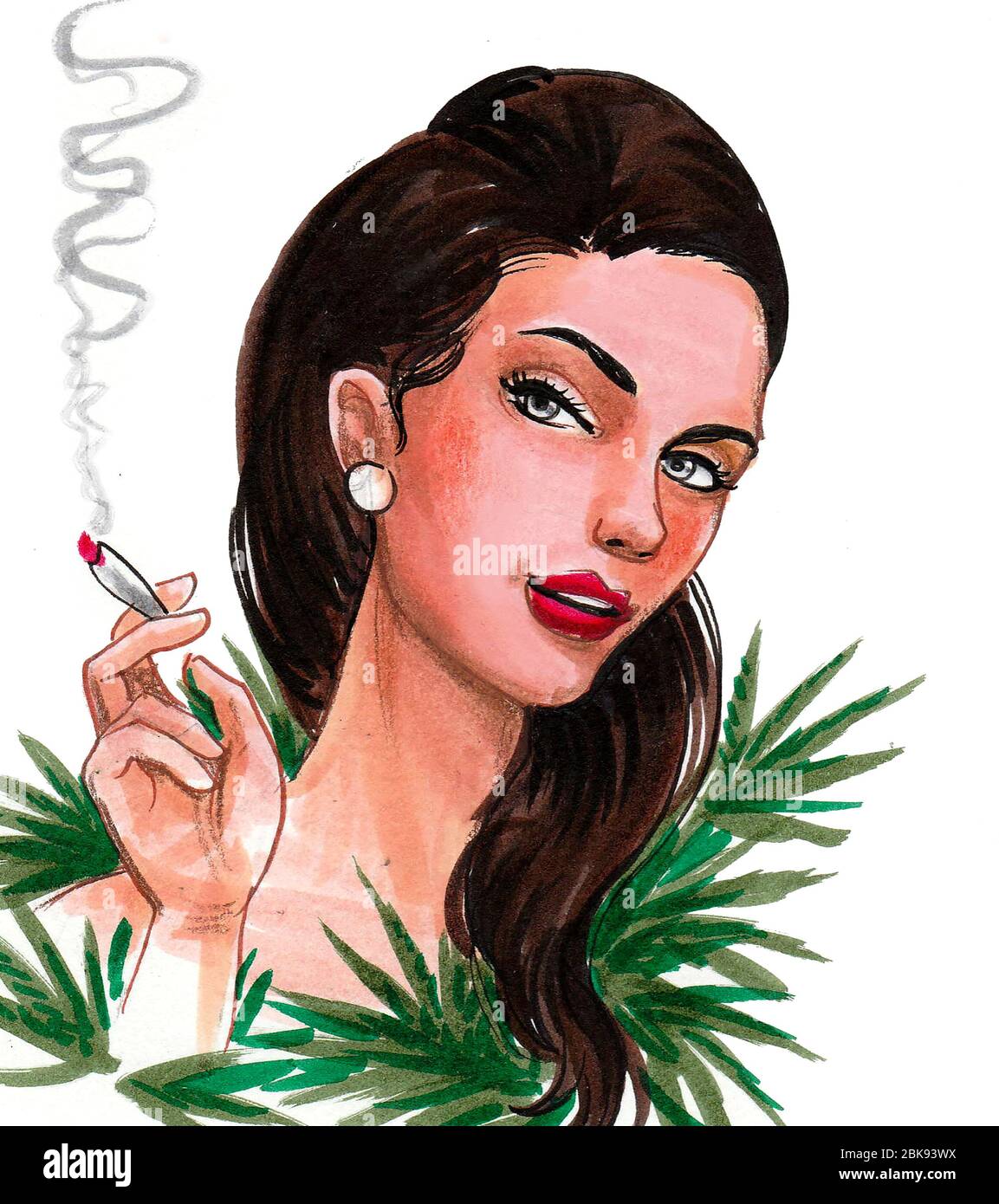 Girl Smoking Weed Sketch