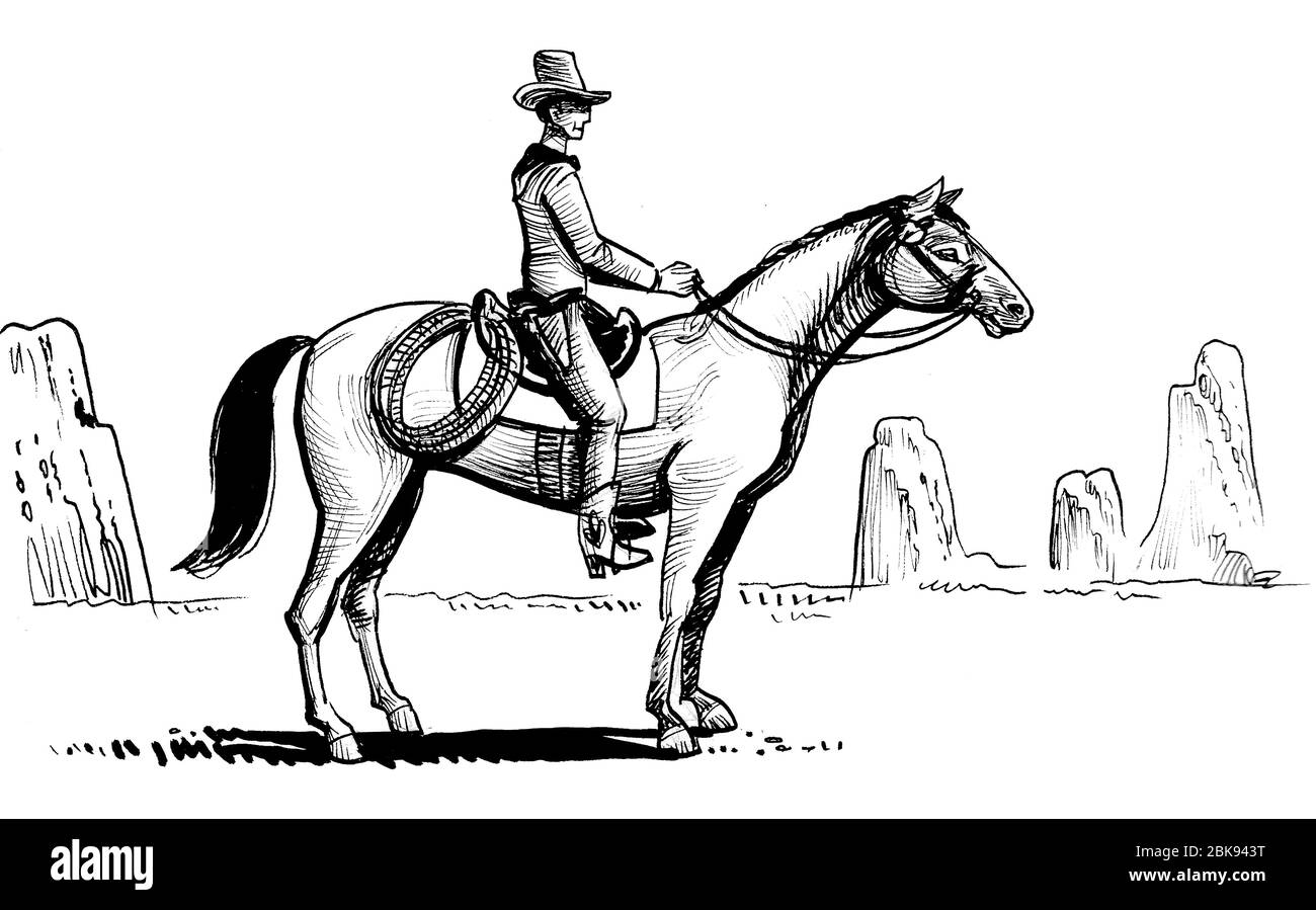Cowboy Riding Horse Drawing