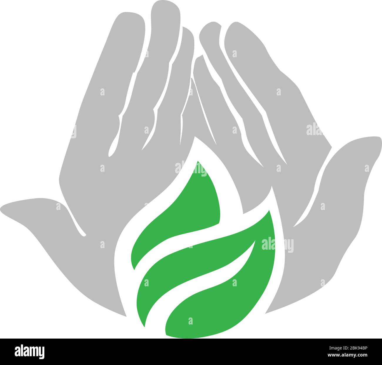 human hands holding green leaves, vector graphic design element Stock ...