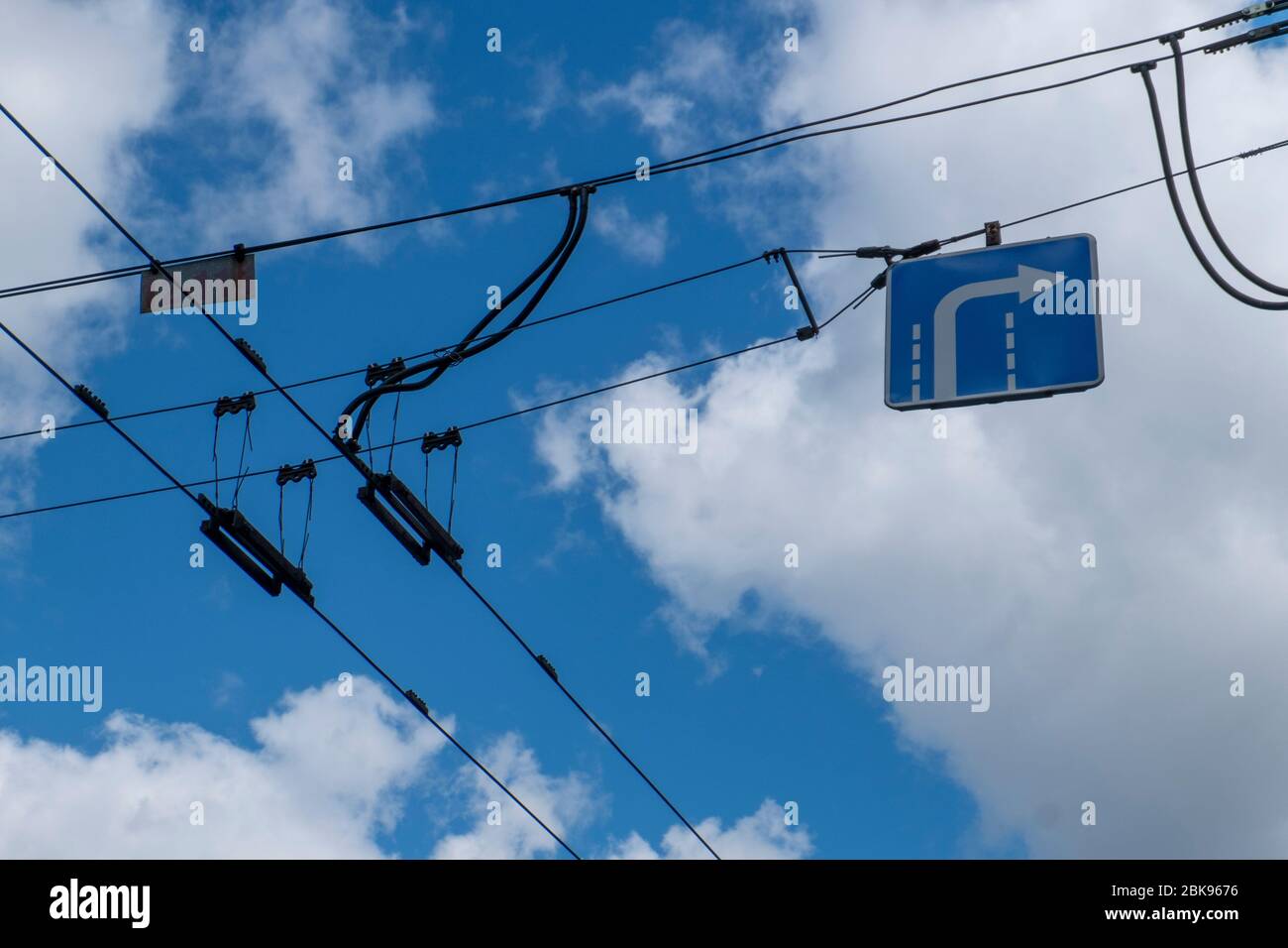 Close up of overhead power cables hi-res stock photography and images ...