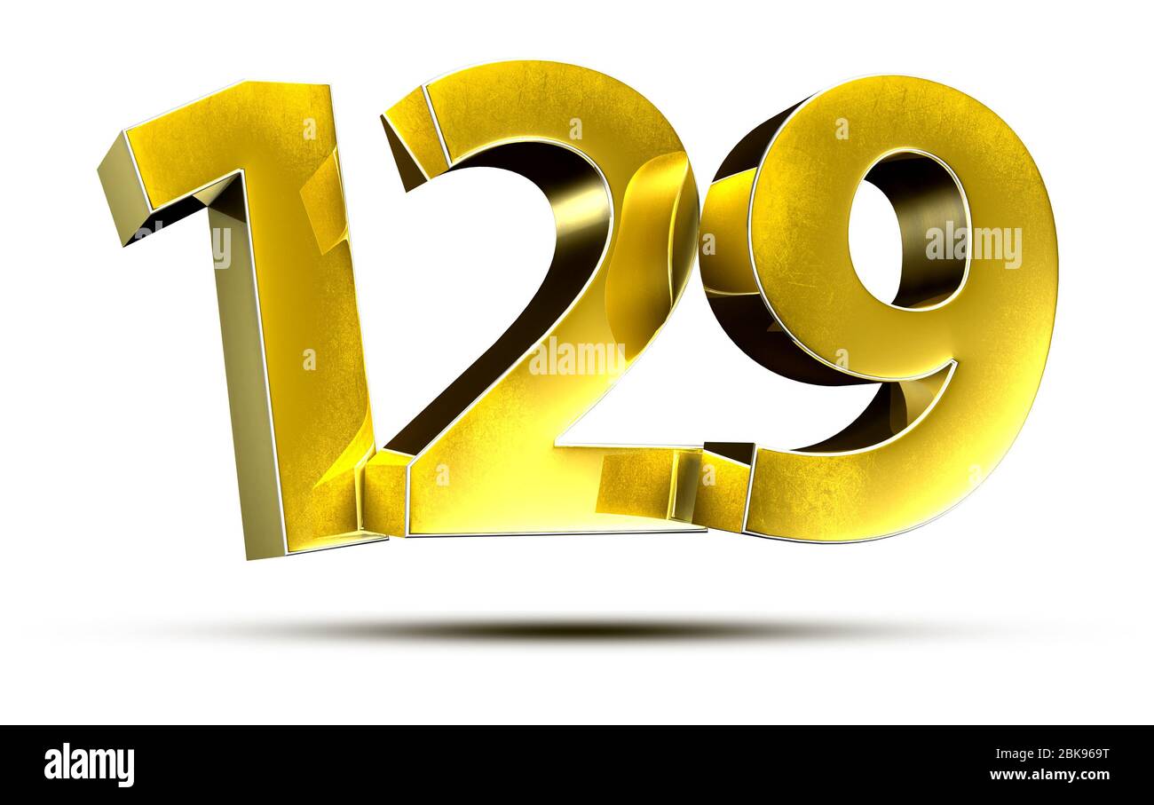 3D illustration Numbers 129 Gold isolated on a white background.(with ...