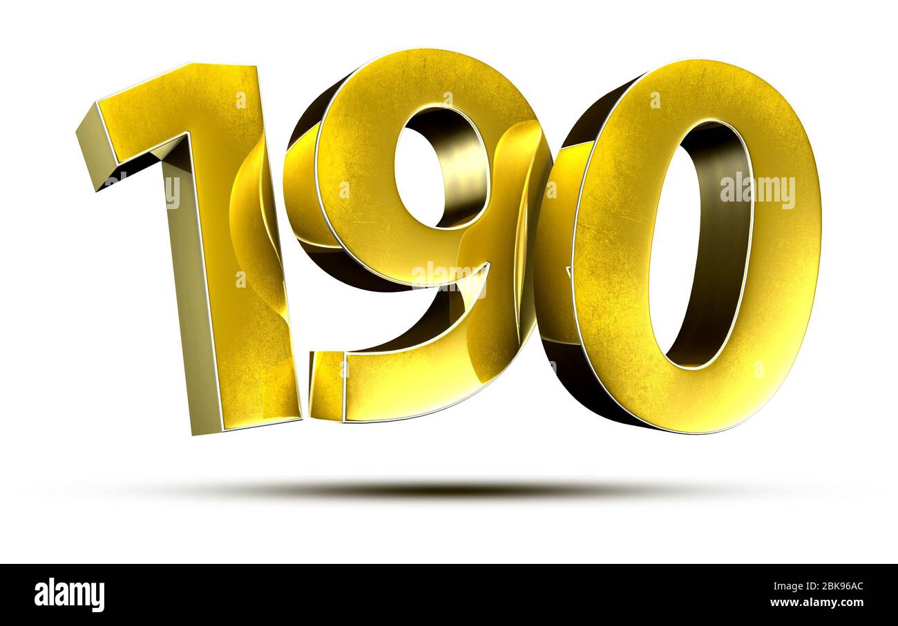 3D illustration Numbers 190 Gold isolated on a white background.(with ...
