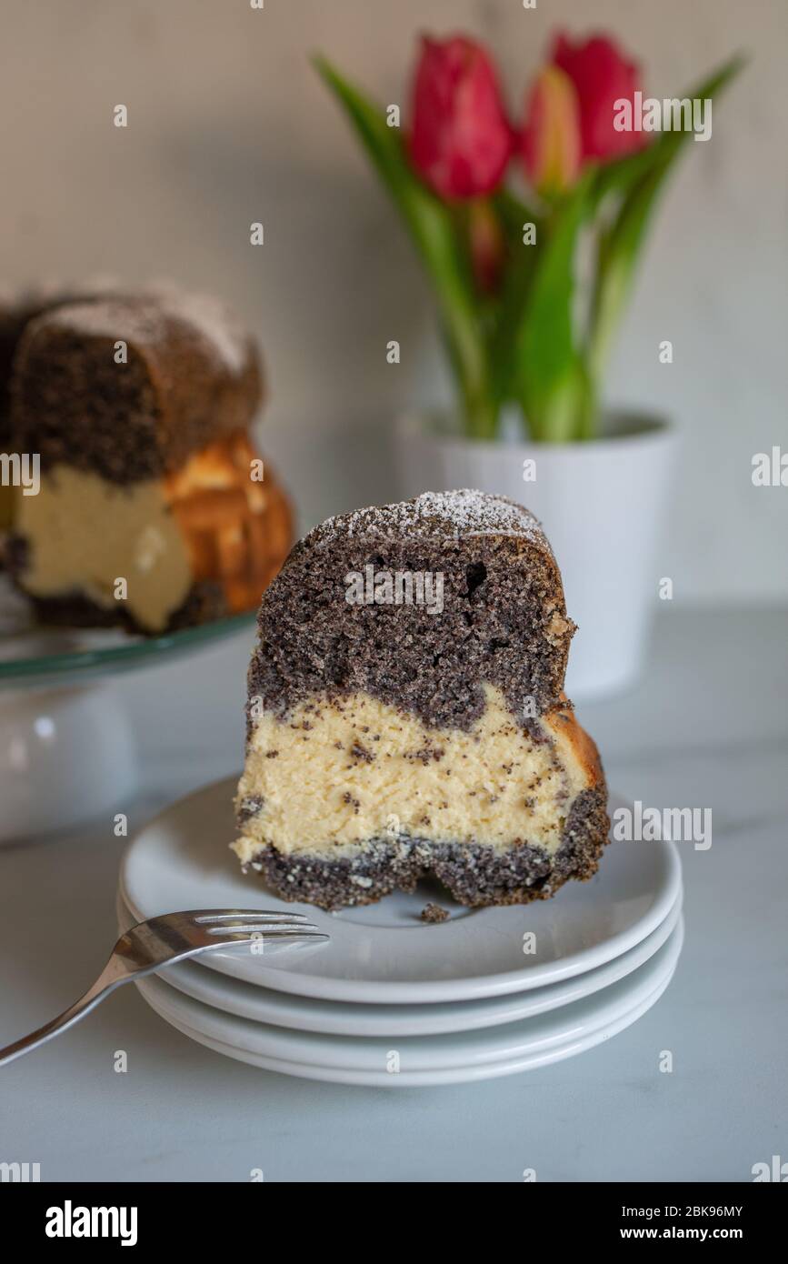 home made poppy seed sponge cake Stock Photo - Alamy