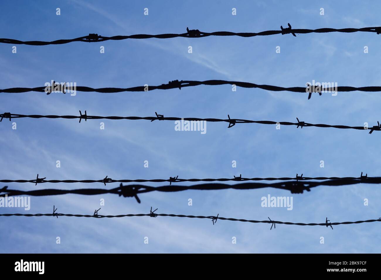 Barbed wire, sky in background - prison/ jail Stock Photo - Alamy